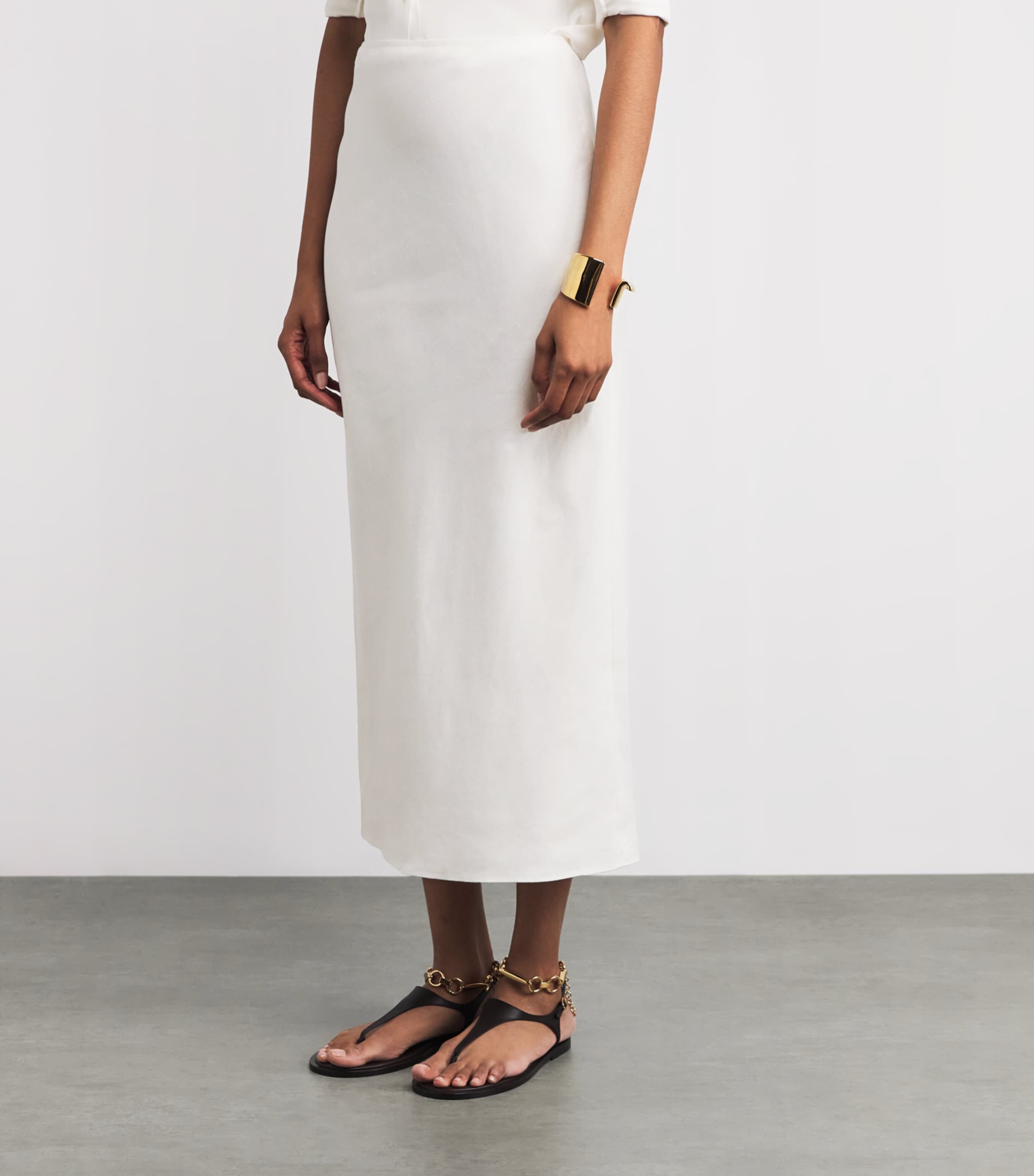 Saloni Ivory Linen Carine-B Midi Skirt | Harrods UK