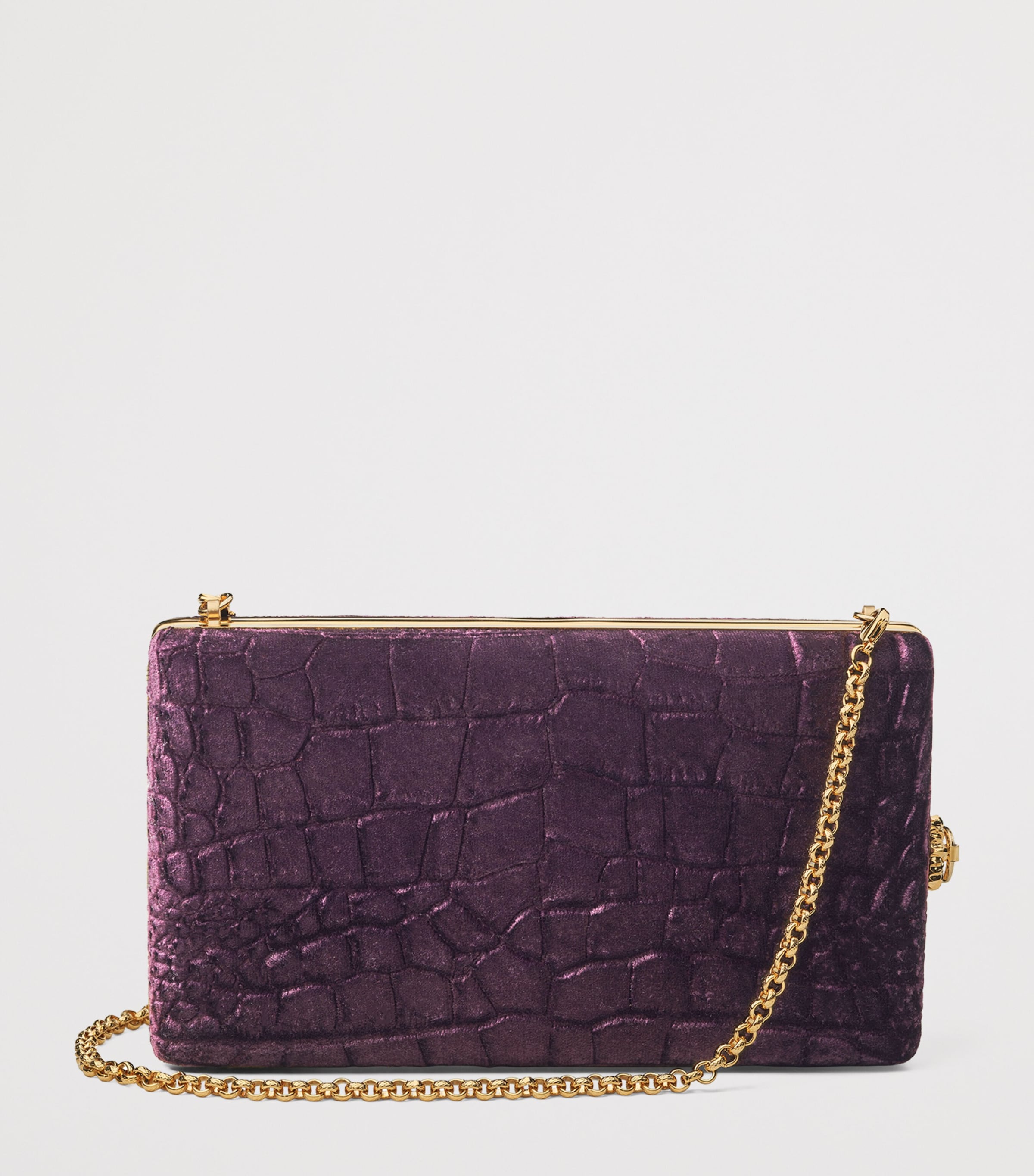 Aspinal Of London Purple Velvet Croc-Embossed Paloma Box Clutch Bag ...