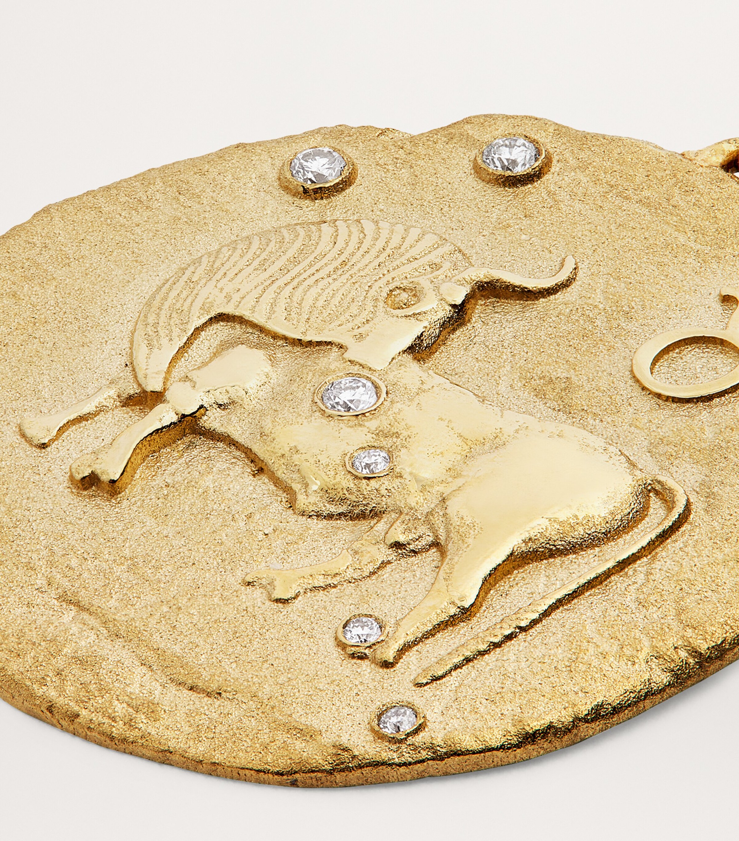 Azlee Large Yellow Gold Zodiac Taurus Coin Charm | Harrods US