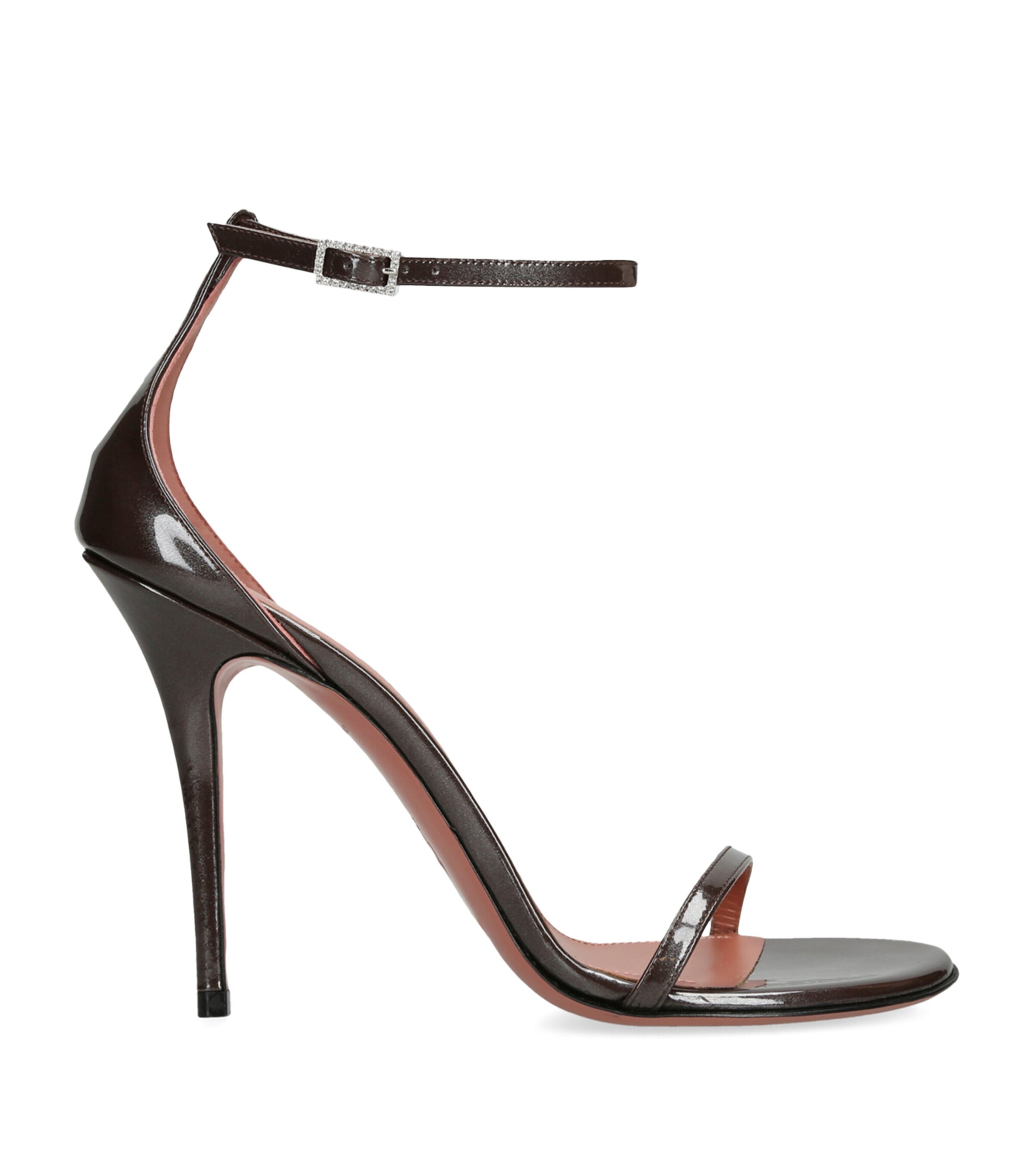 Amina Muaddi Brown Patent Leather Barbara Heeled Sandals 105 | Harrods CA