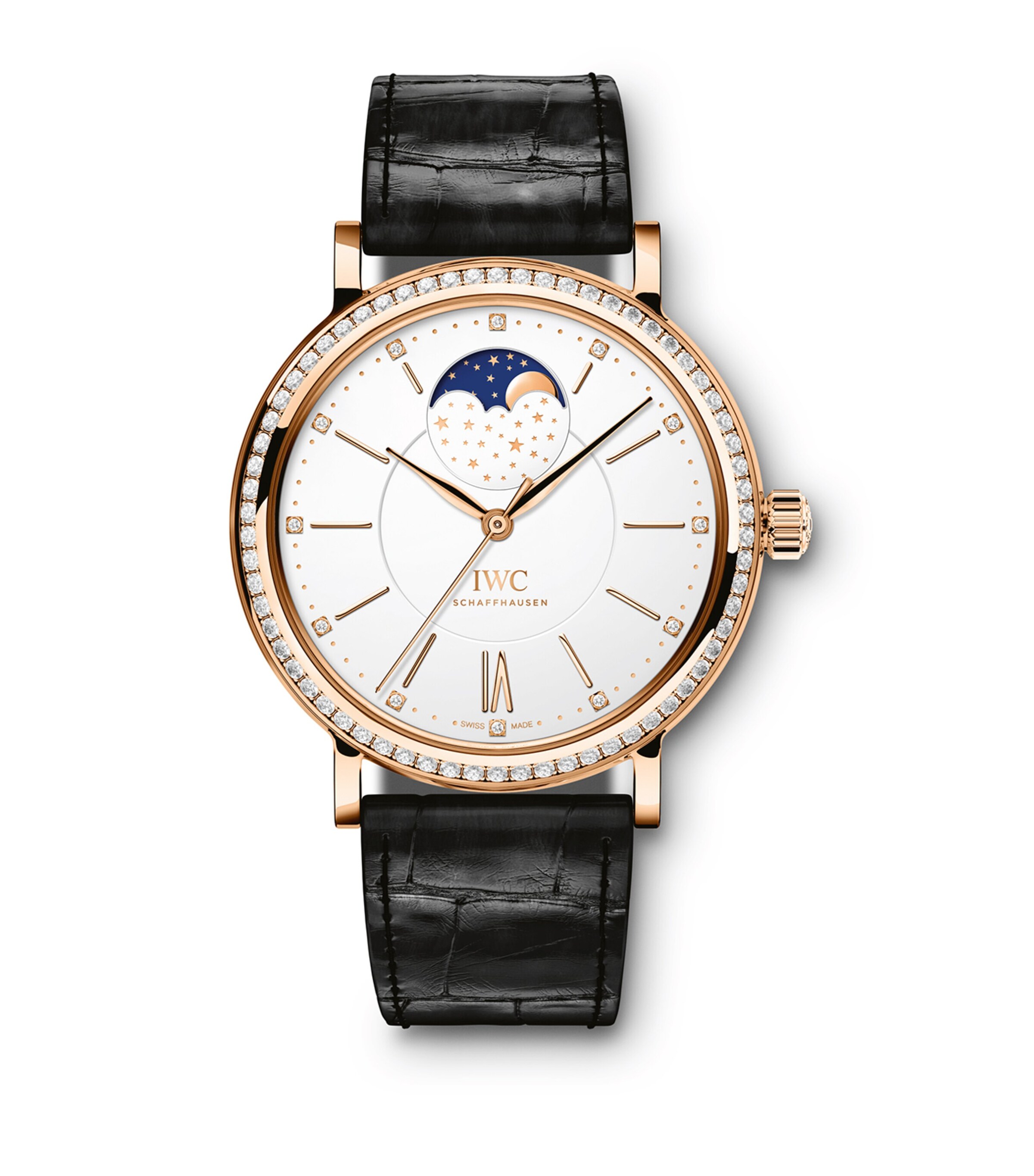 IWC Schaffhausen Red Gold and Diamond Portofino Moon Phase Watch 37mm ...