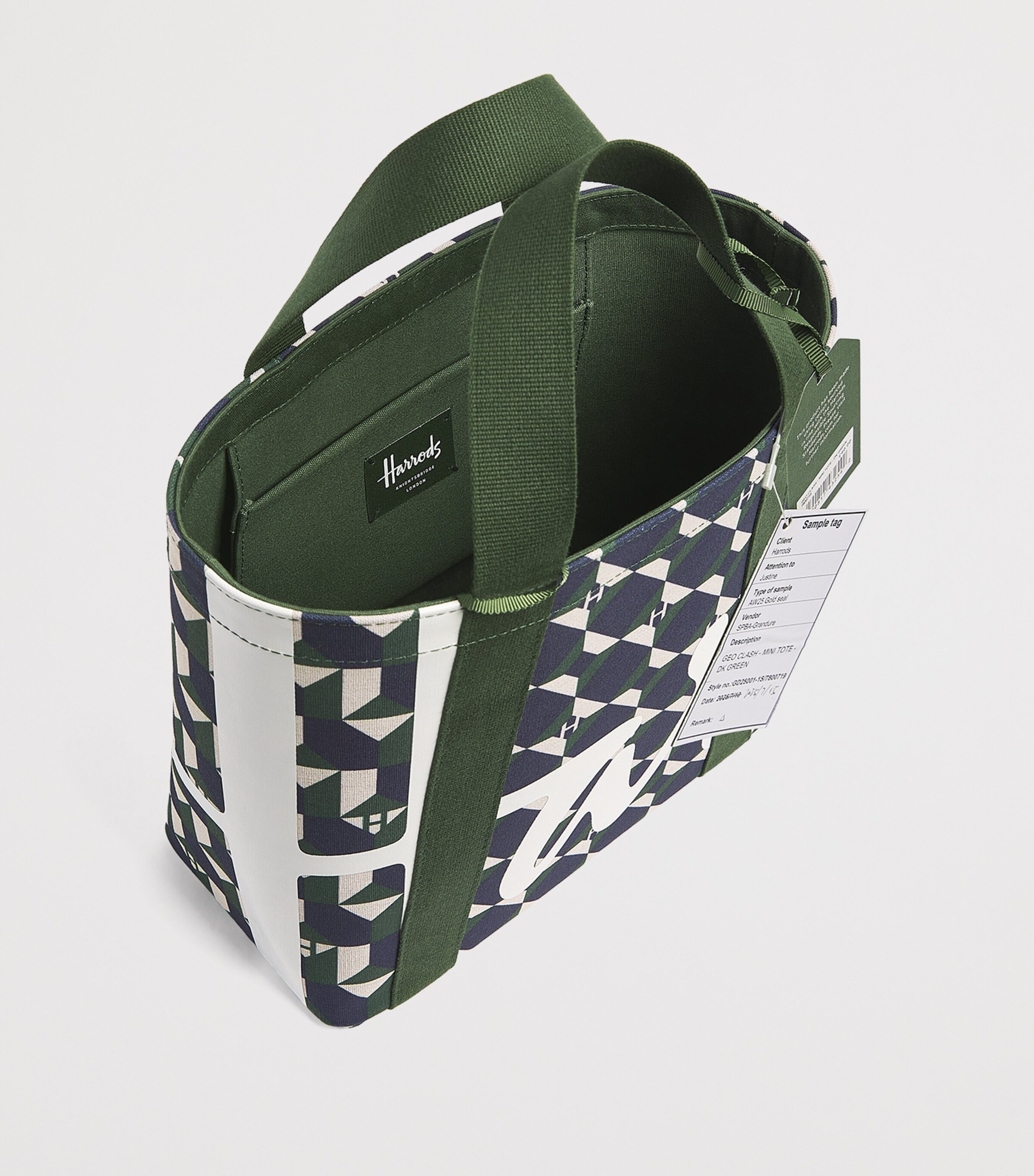 Harrods Green Mini Cotton Geometric Logo Tote Bag | Harrods US