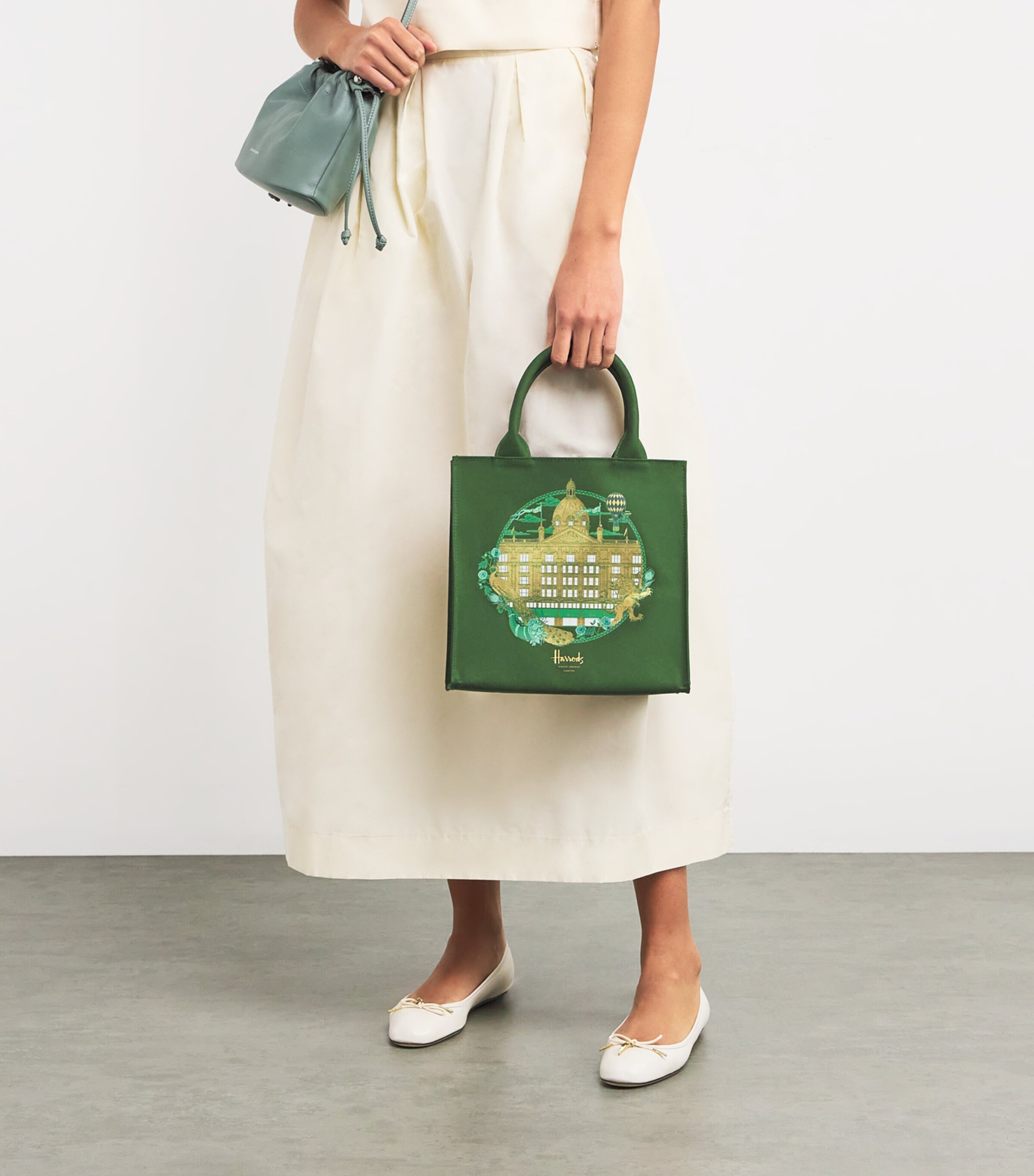 Harrods Green Small Cotton Heritage Shopper Bag | Harrods UK