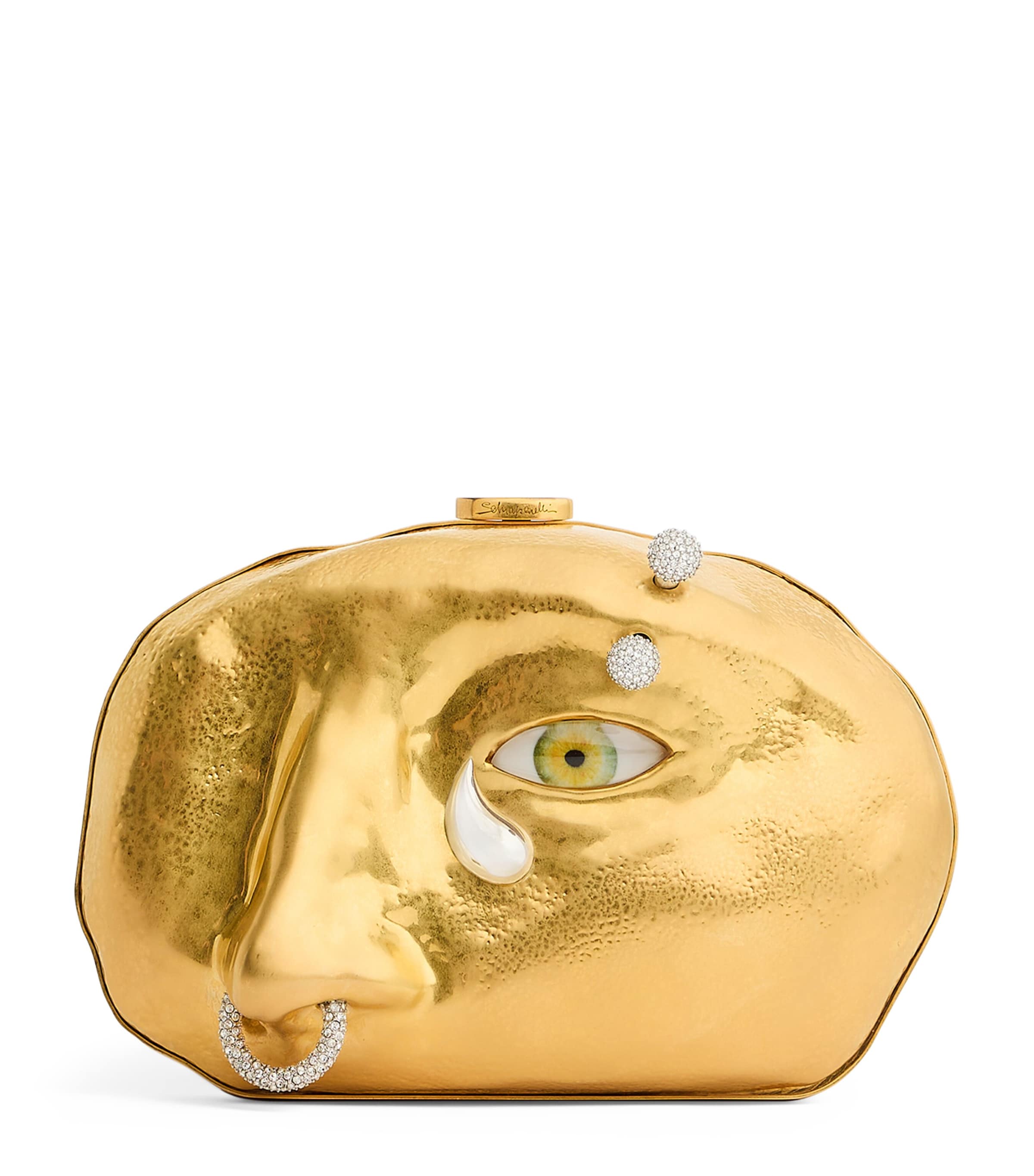 Schiaparelli Gold Half Face Bijoux Mianudière Clutch Bag | Harrods UK