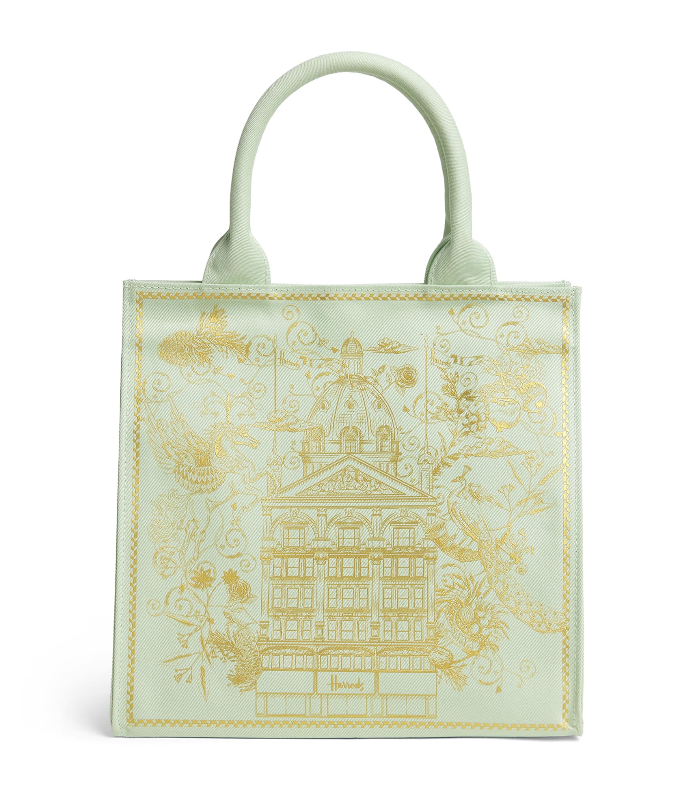Harrods Green Small Gold Building Shopper Bag | Harrods UK
