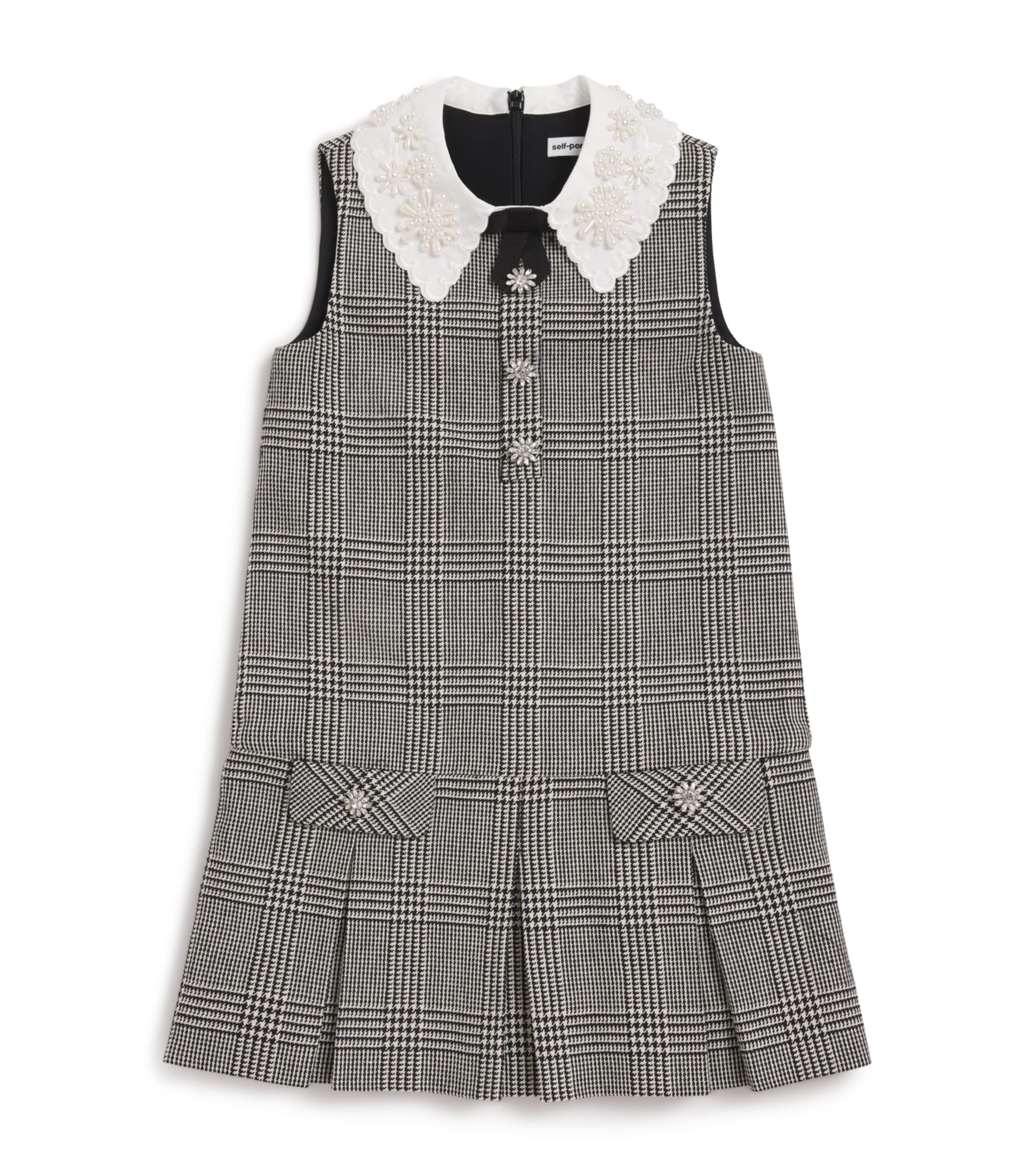 Self-Portrait Kids Black Wool-Blend Sleeveless Check Dress (3-12 Years ...