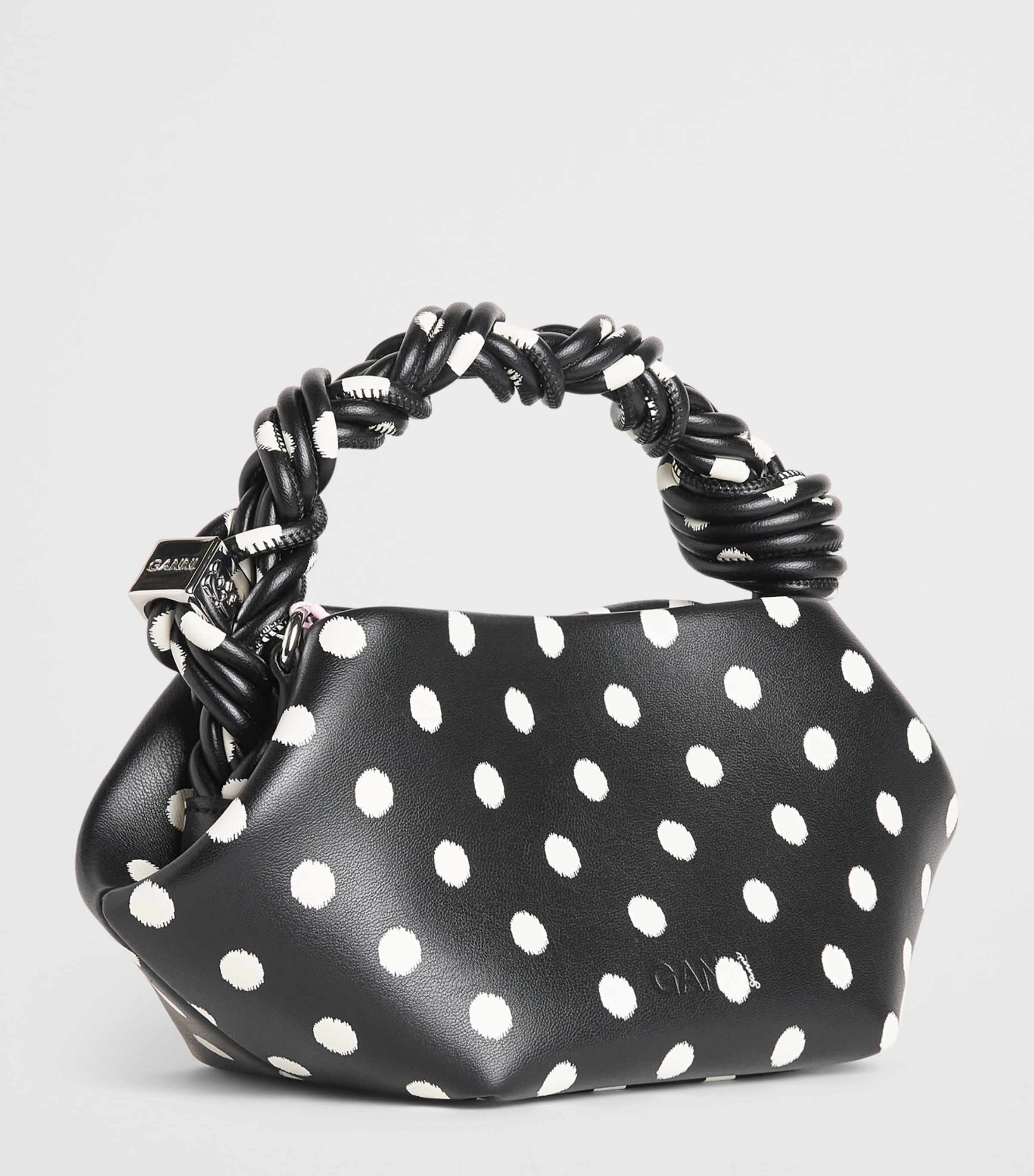 GANNI Black Mini Polka-Dot Bou Top-Handle Bag | Harrods US