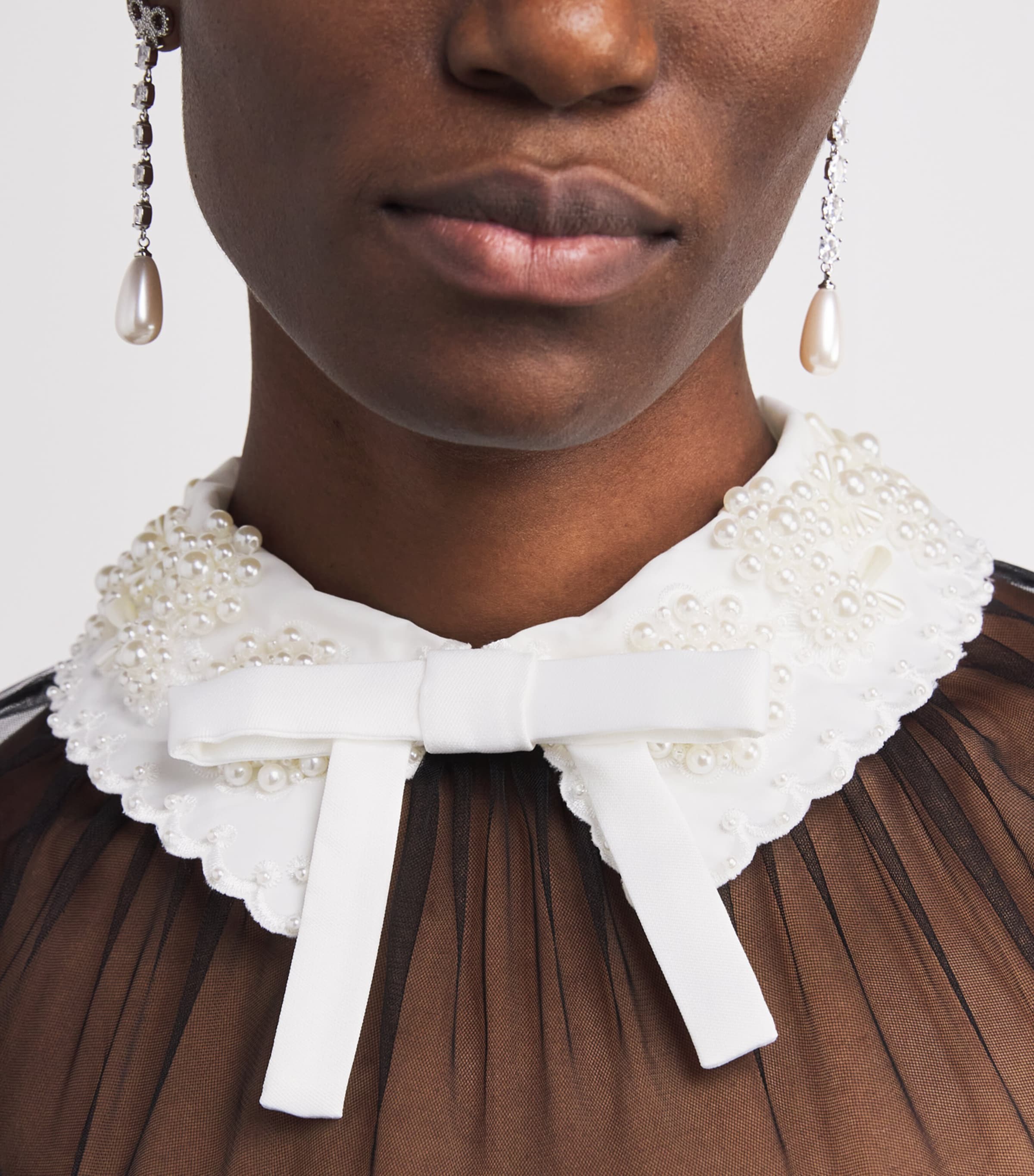 Self-Portrait Black Crepe Bow-Collar Mini Dress | Harrods SG