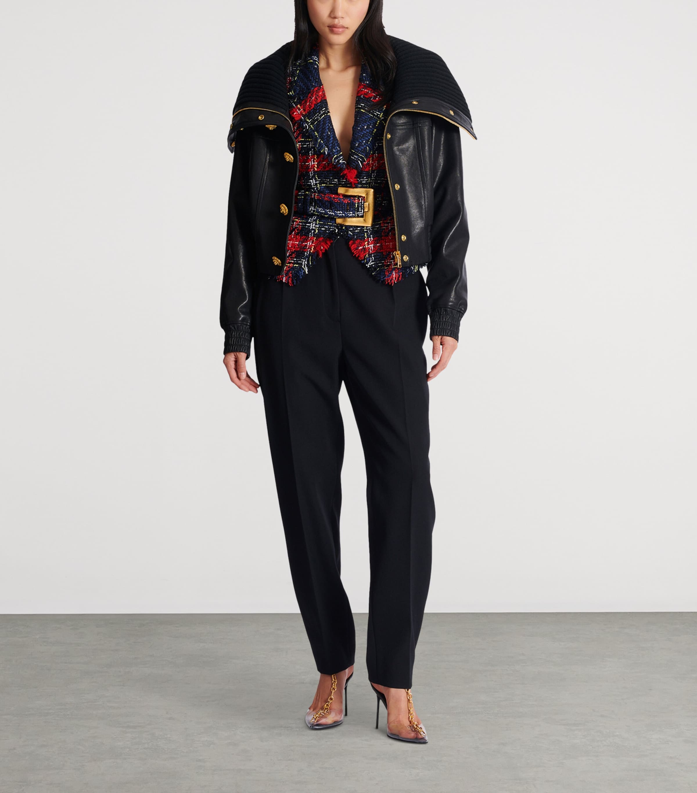 Balmain Red Tweed Belted Jacket | Harrods HK