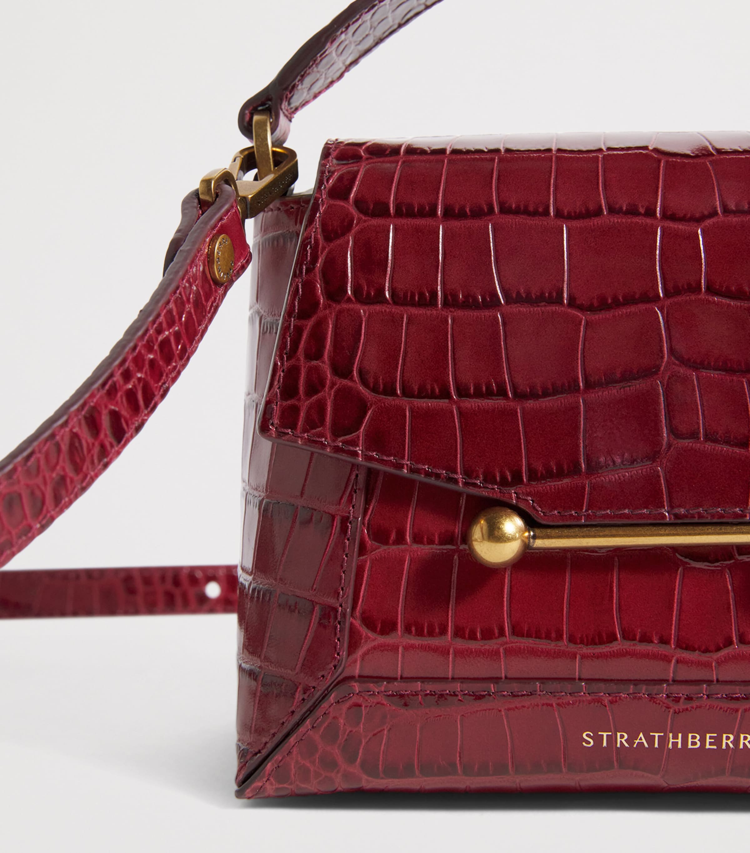 Strathberry Burgundy Croc-Embossed Leather Mosaic Nano Satchel Bag ...