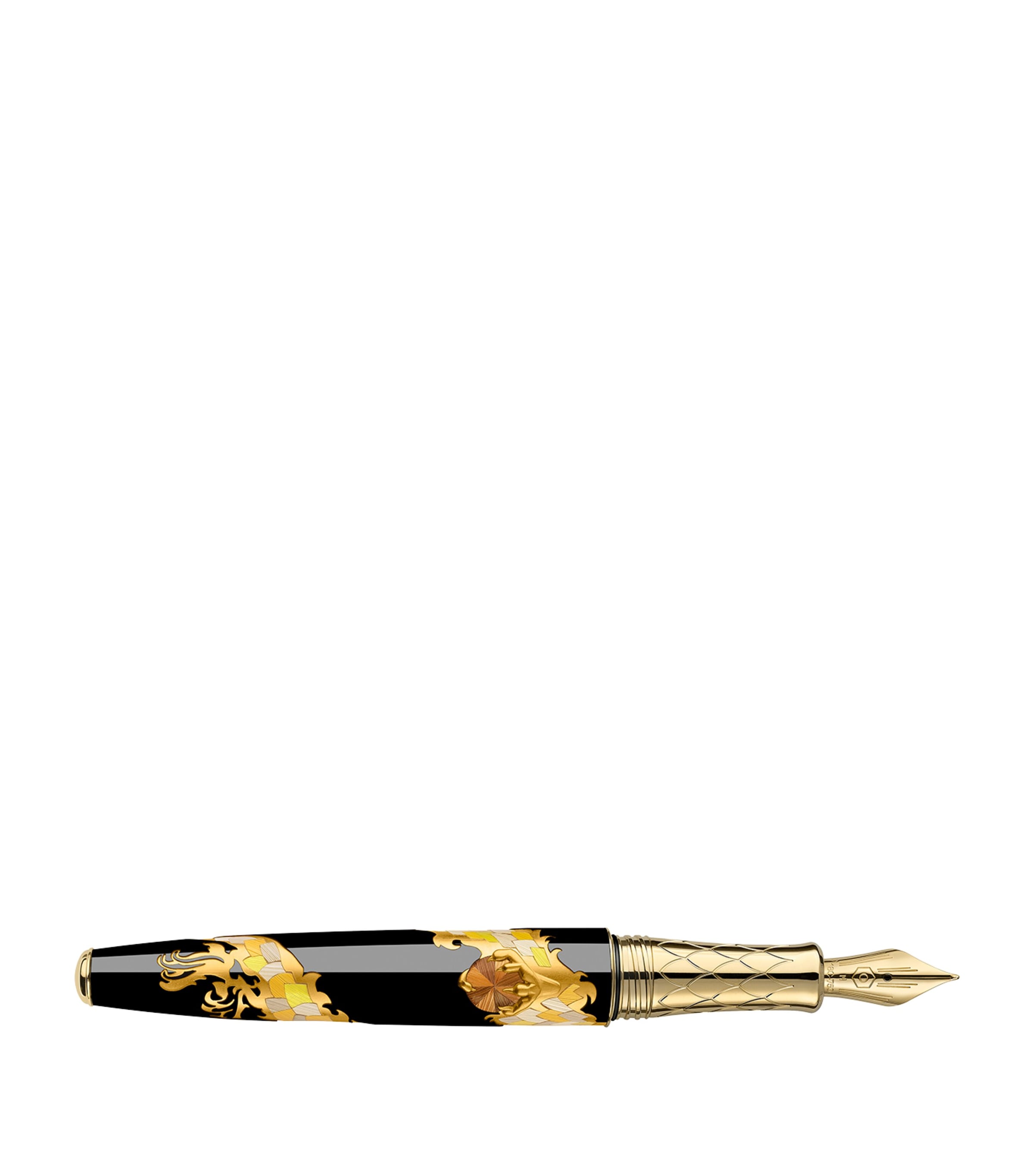 Caran d'Ache Black Straw Marquetry Dragon Fountain Pen | Harrods UK