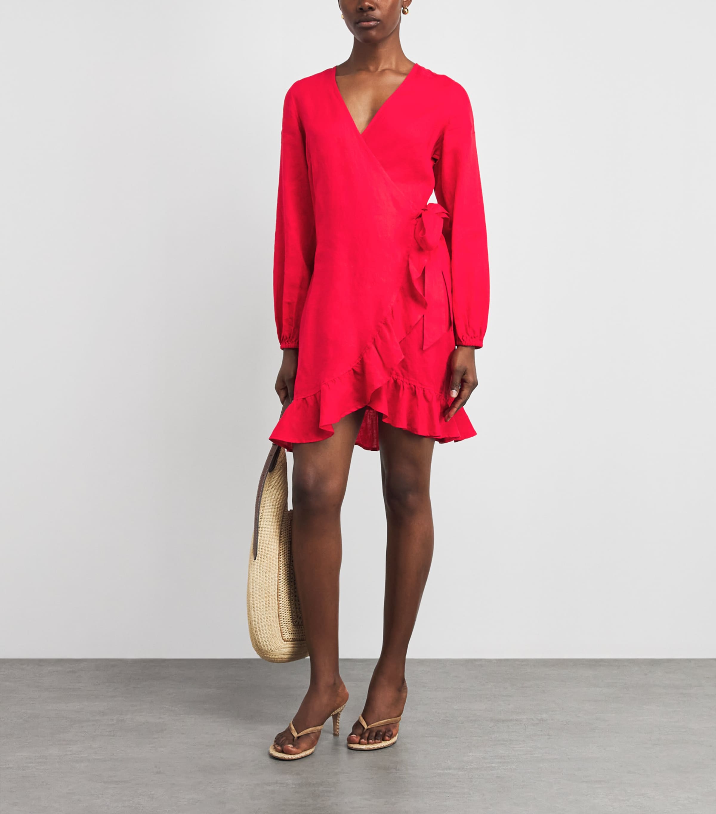 Heidi Klein Red Linen Ruffle Amalfi Mini Dress | Harrods UK