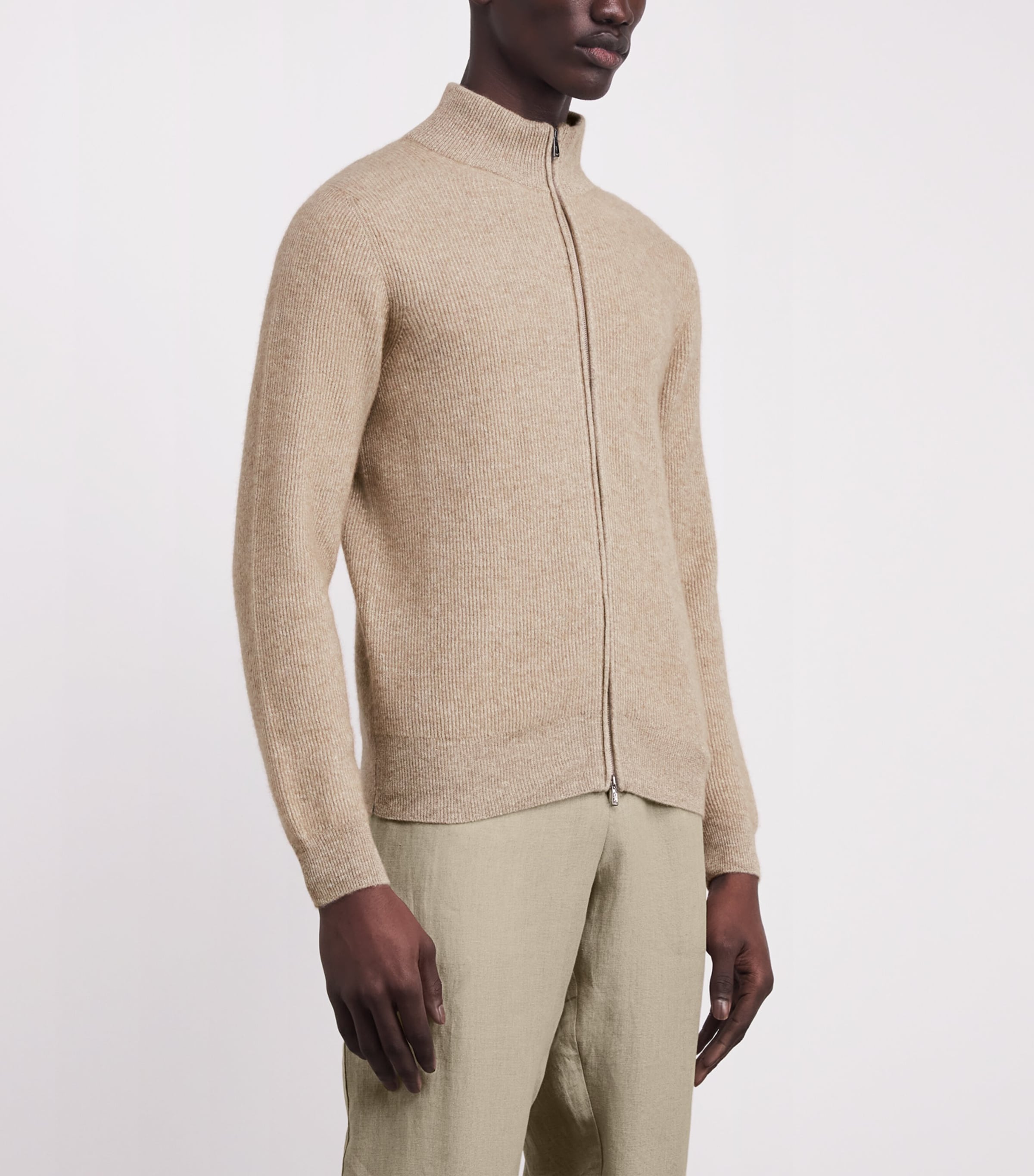 Fioroni Cashmere Beige Cashmere-Linen Zip-Up Cardigan | Harrods CO