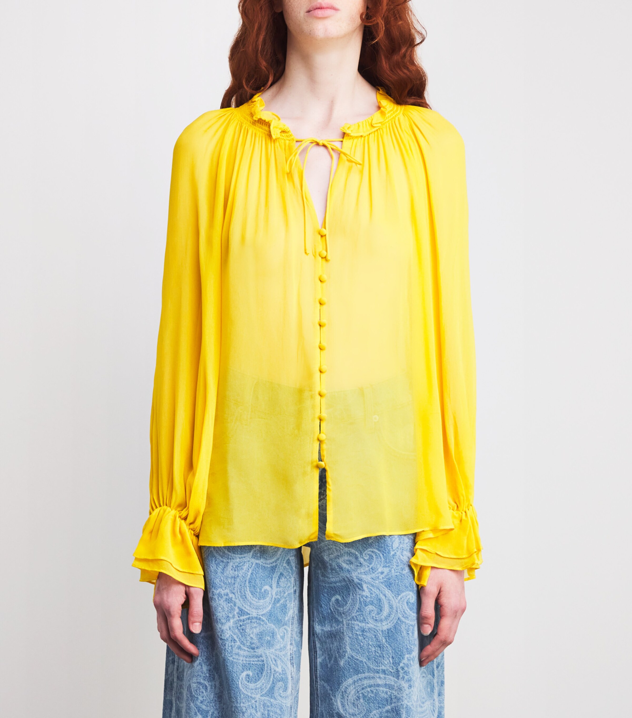 Alice+Olivia Yellow Tie-Neck Josephine Blouse | Harrods CN