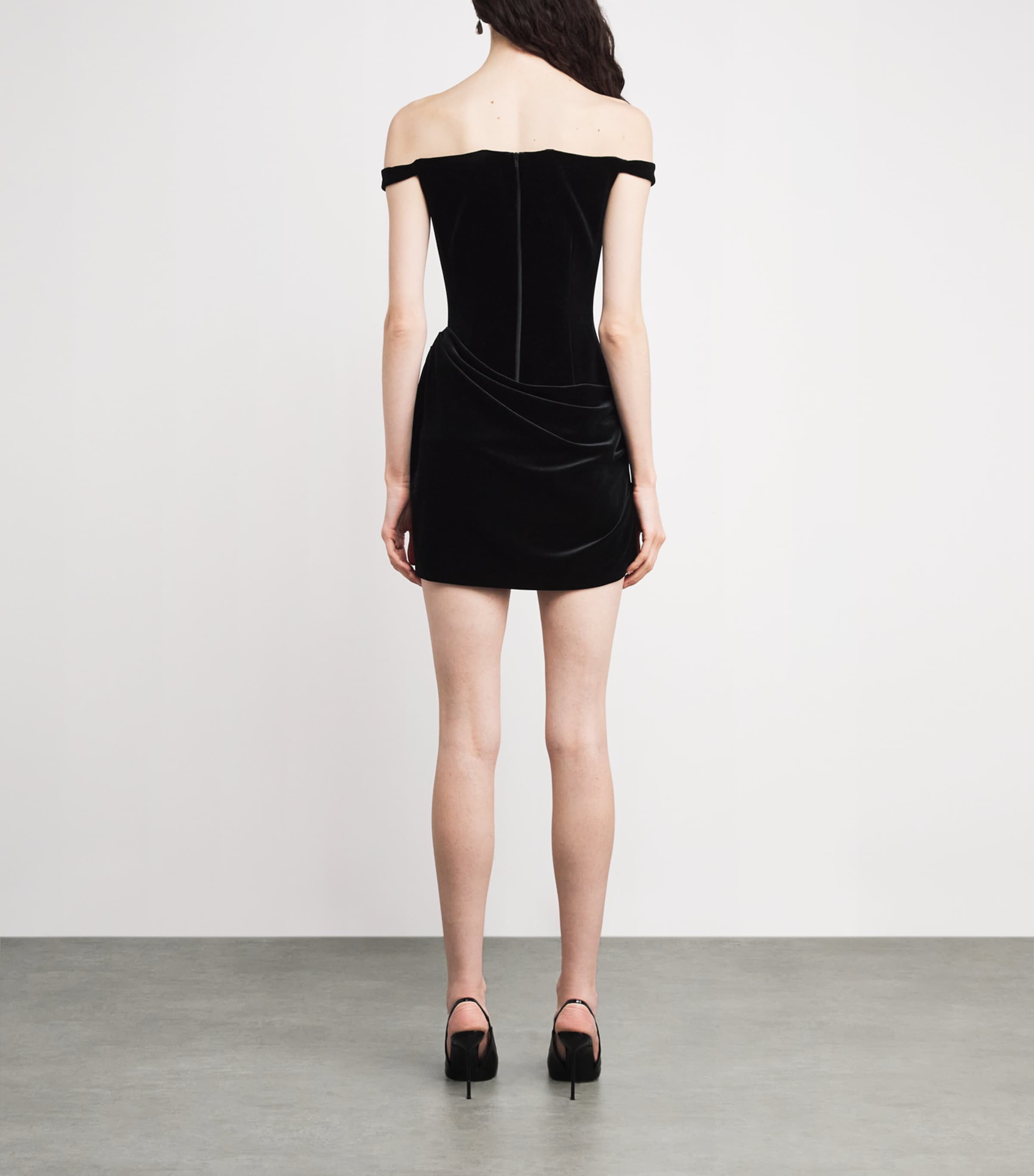 Alex Perry Black Velvet Off-The-Shoulder Mini Dress | Harrods CA