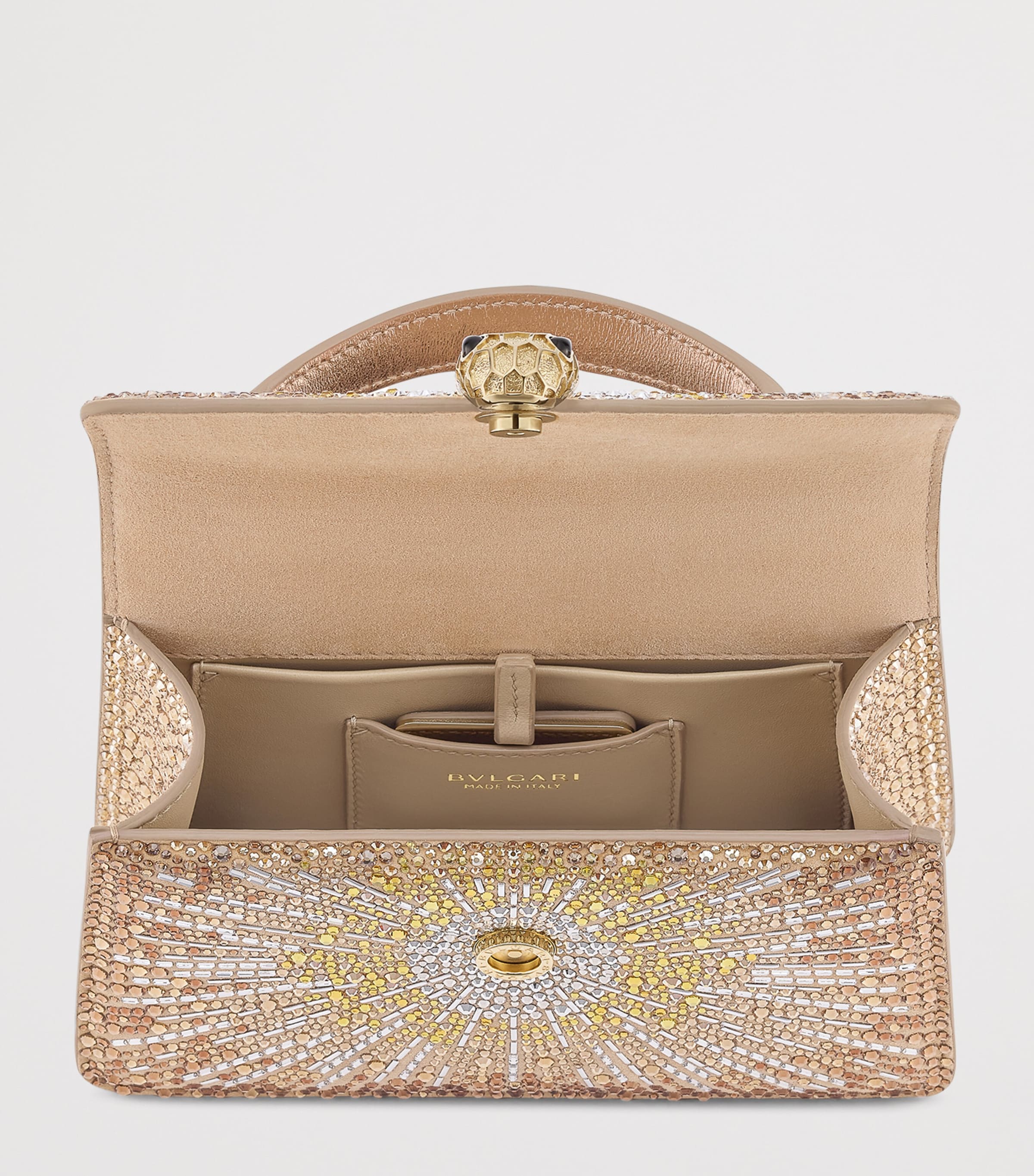 Bvlgari Gold Mini Crystal-Embellished Suede Serpenti Forever Top-Handle ...