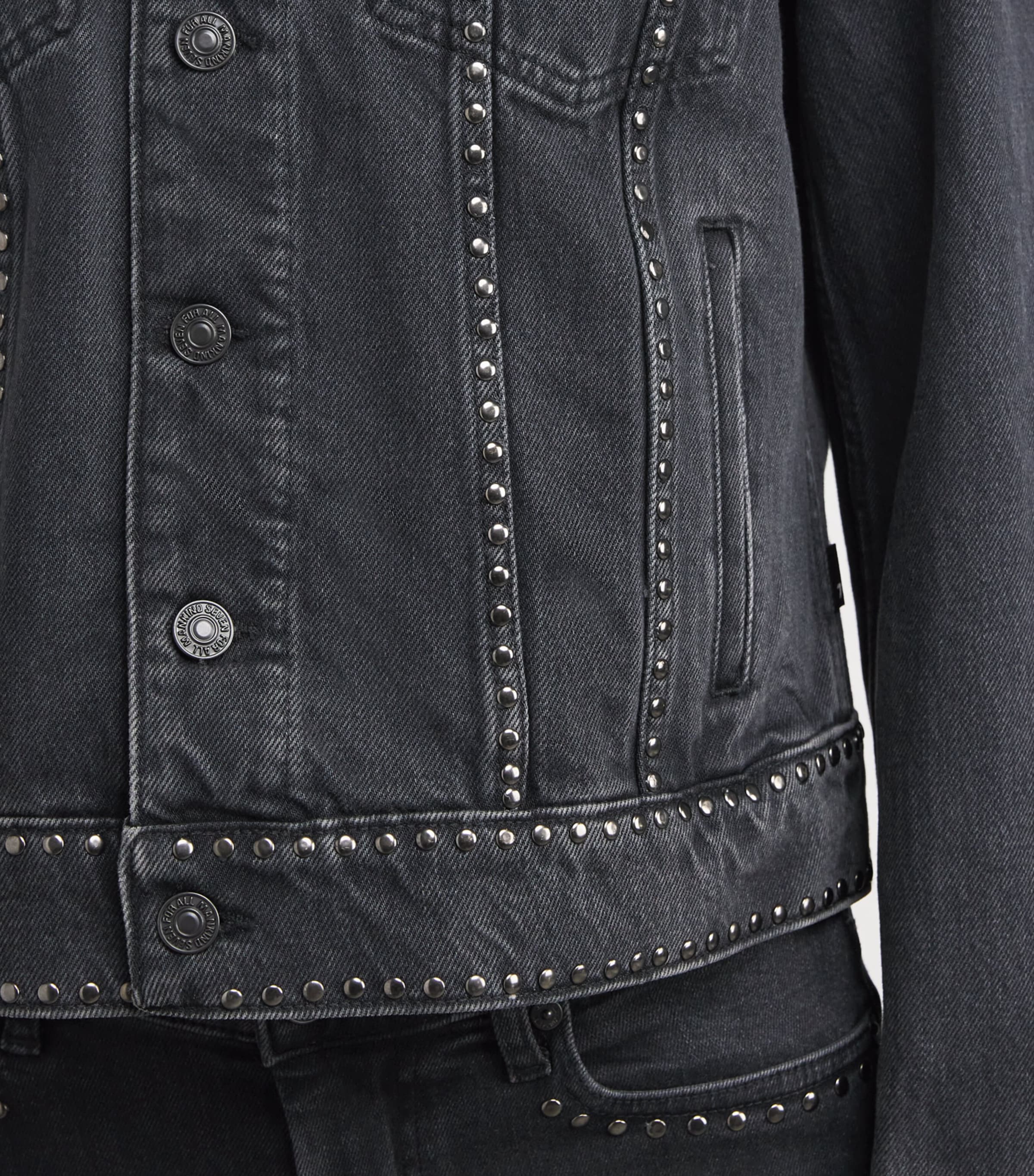 7 For All Mankind Black Studded Trucker Denim Jacket | Harrods US