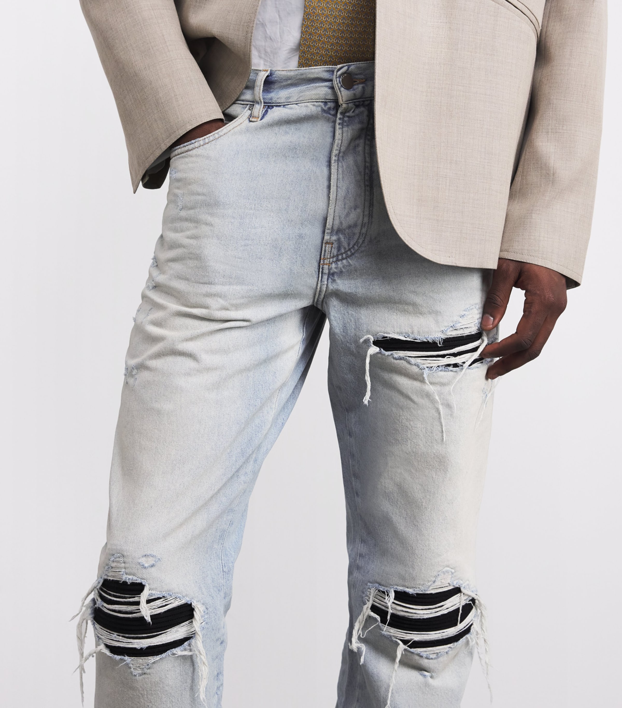 AMIRI Navy Distressed MX1 Straight Flare Jeans | Harrods SG