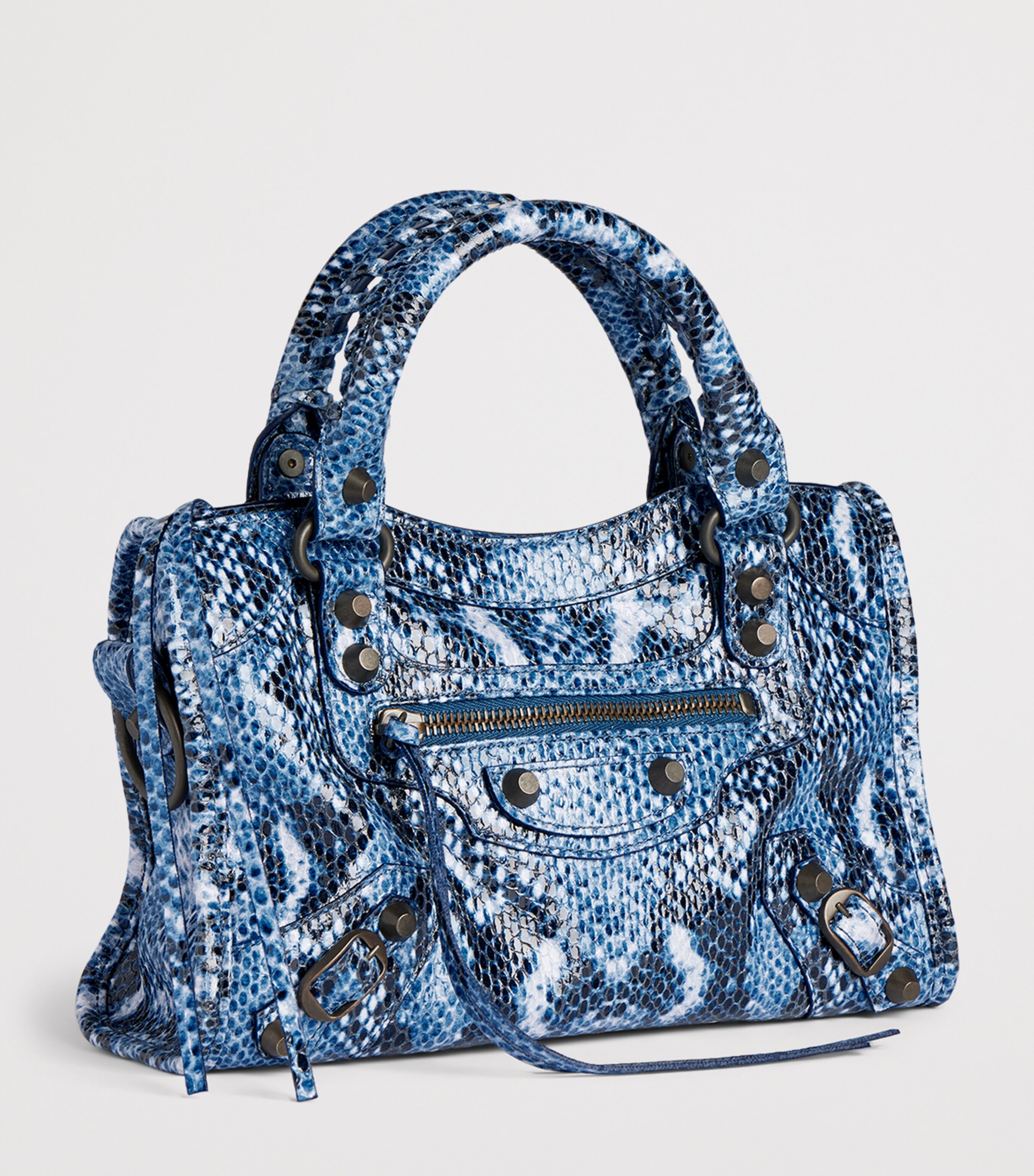 Balenciaga Blue Mini Calfskin Python-Embossed Le City Top-Handle Bag ...