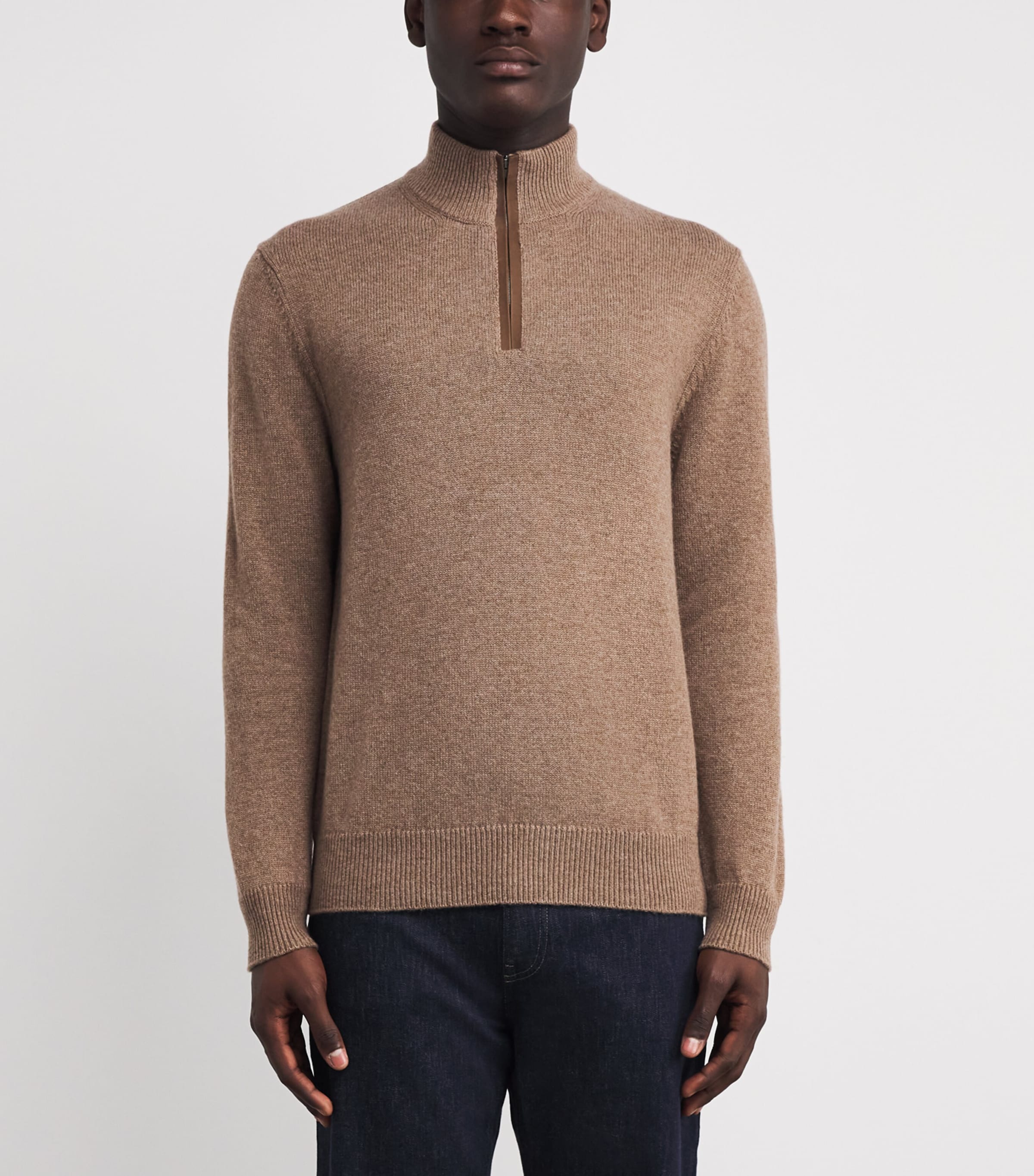 Agnona Brown Cashmere Quarter-Zip Sweater | Harrods IT