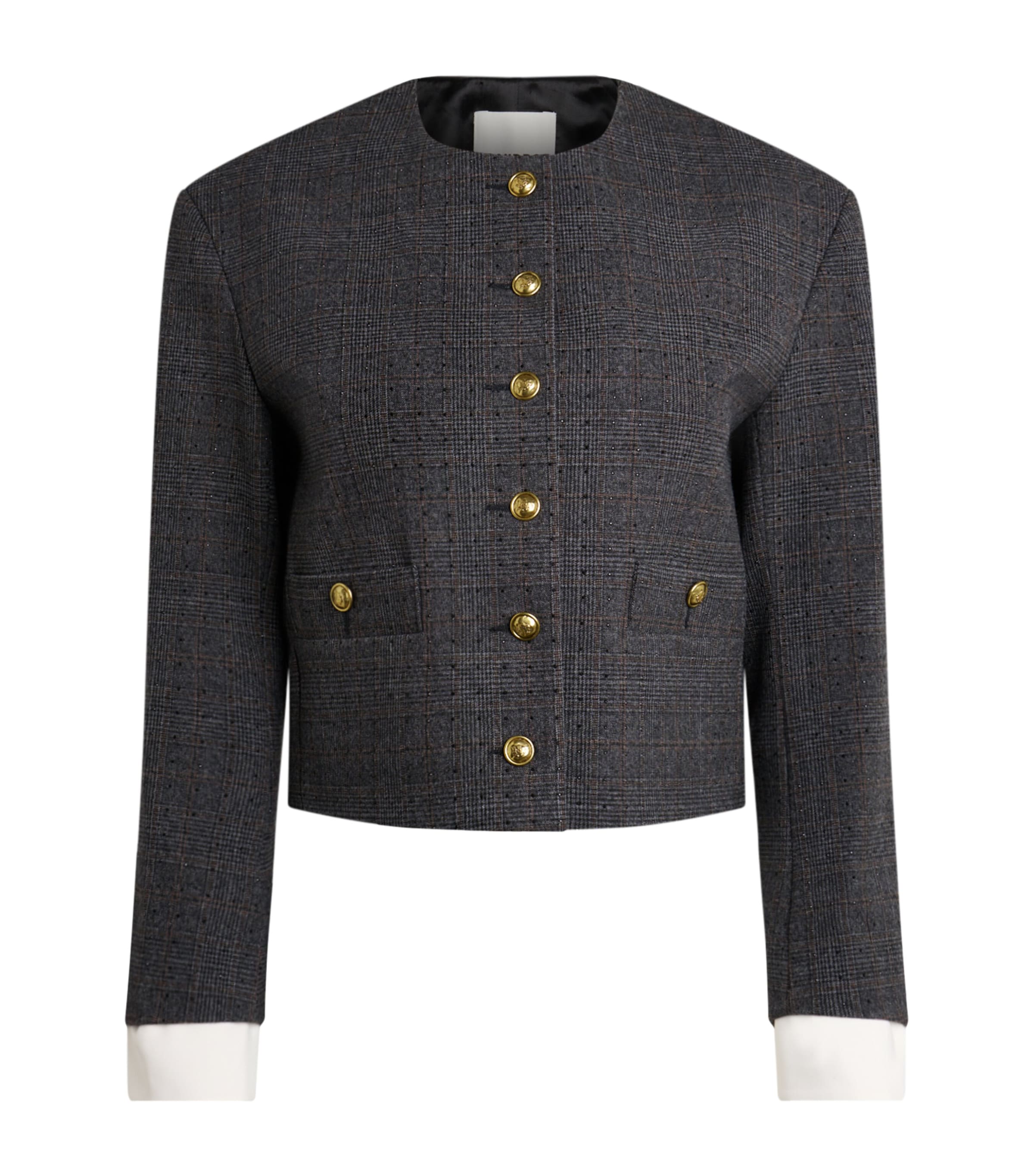 Sandro Paris Black Checked Rhinestone-Embellished Jacket | Harrods CA