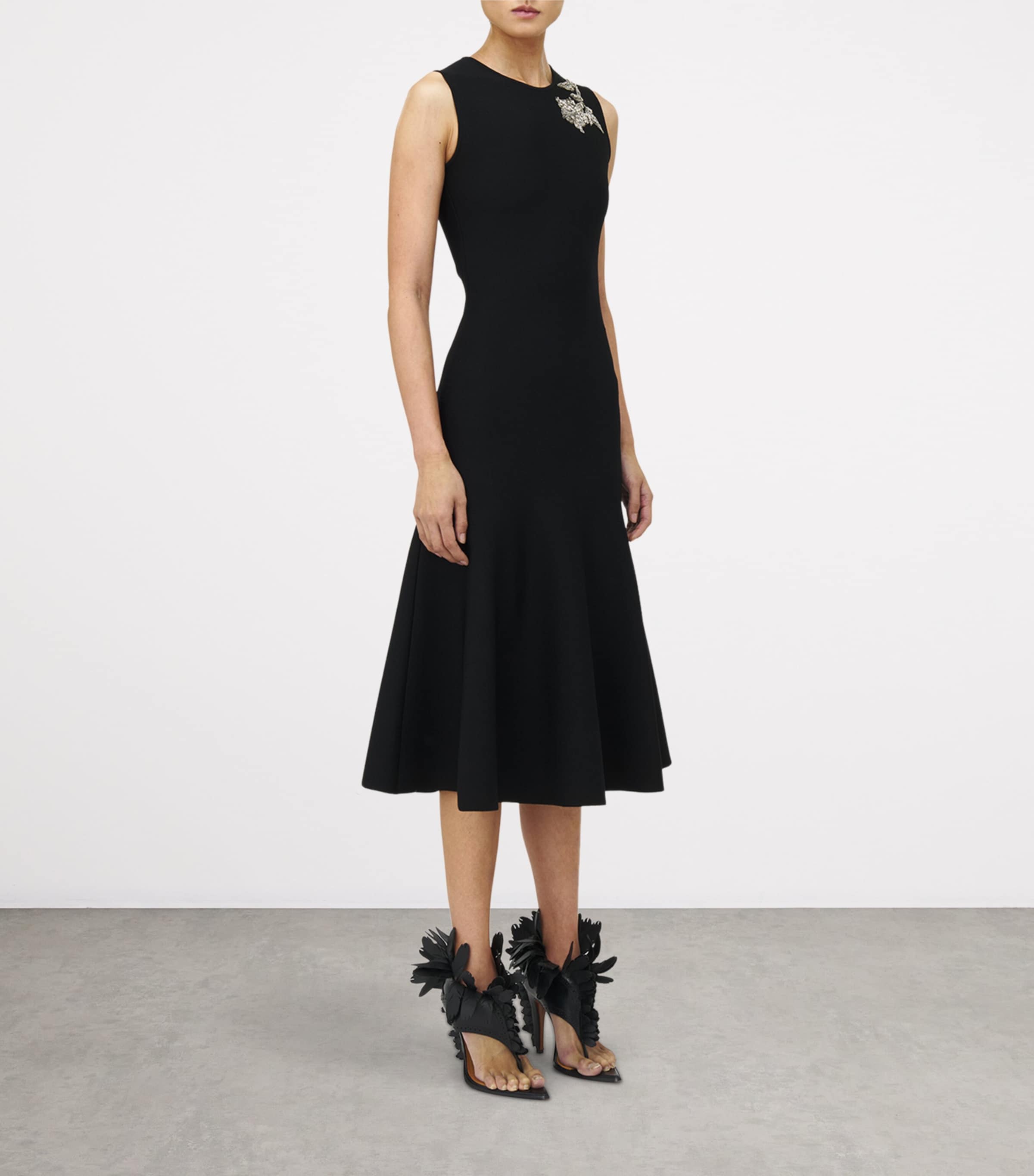 McQueen Black Embroidered Banshee Midi Dress | Harrods UK