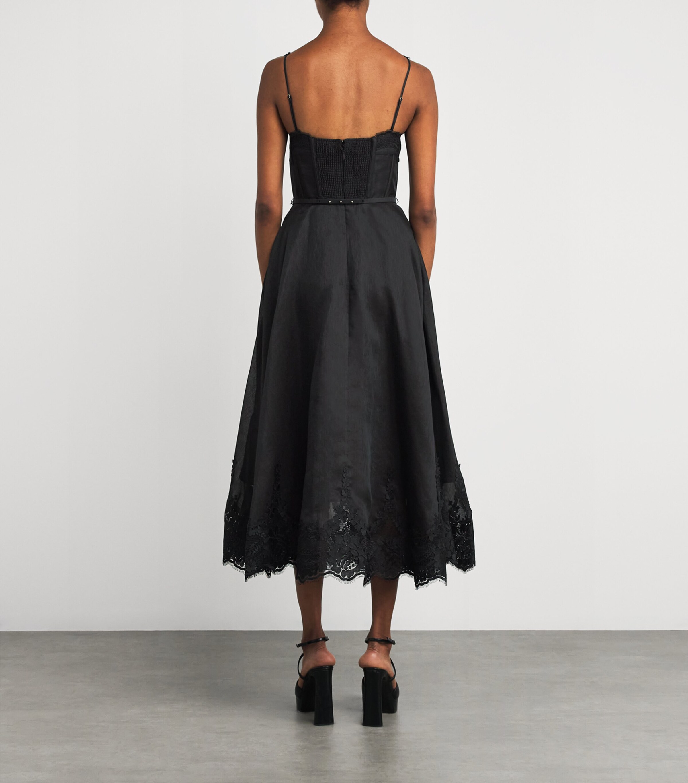 Zimmermann Black Linen-Silk Hypnotic Midi Dress | Harrods US