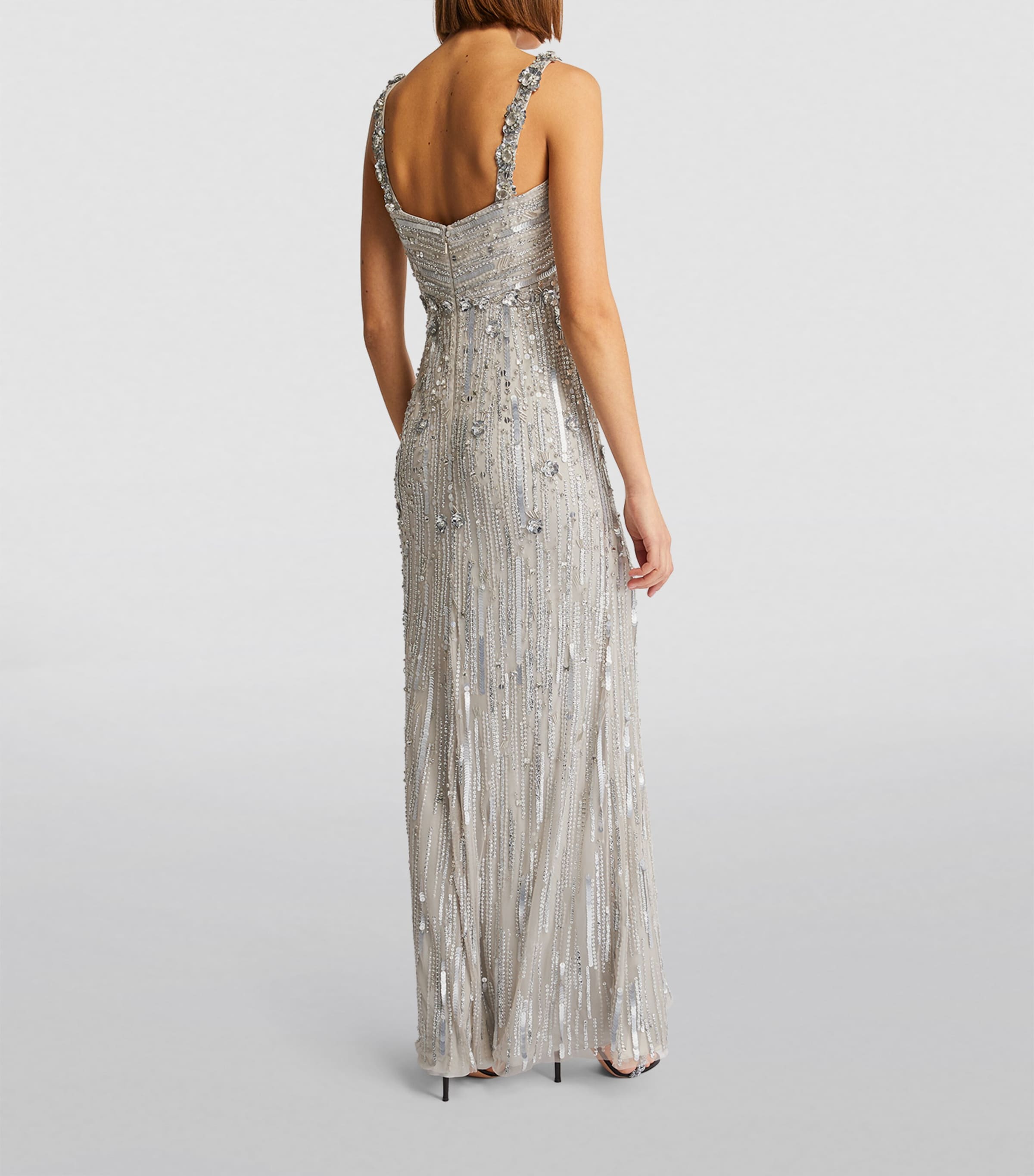 Jenny Packham Silver Crystal-Sequin Embellished Gown | Harrods UK