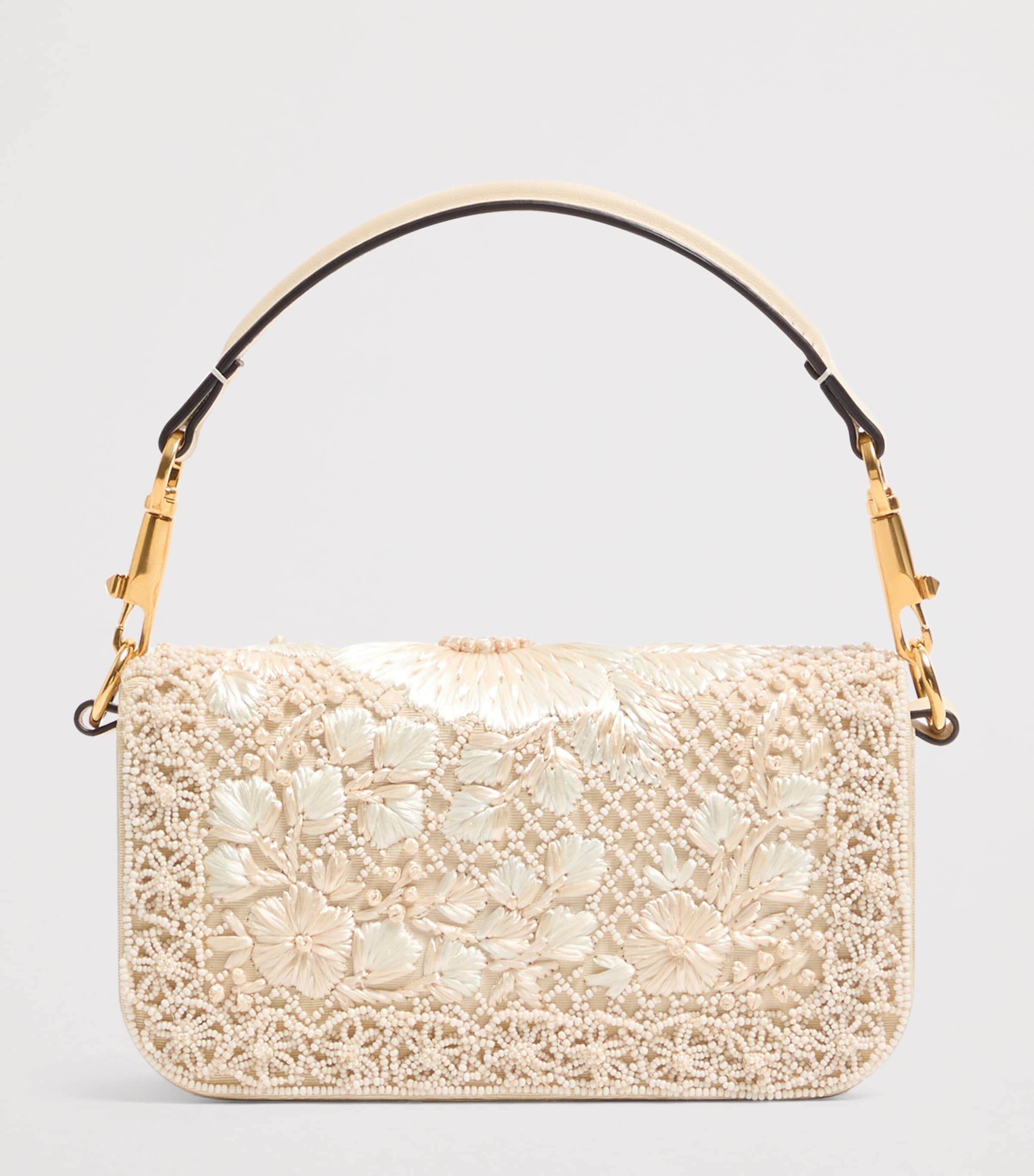 Valentino Garavani Ivory Small Embellished Locò Shoulder Bag | Harrods SG