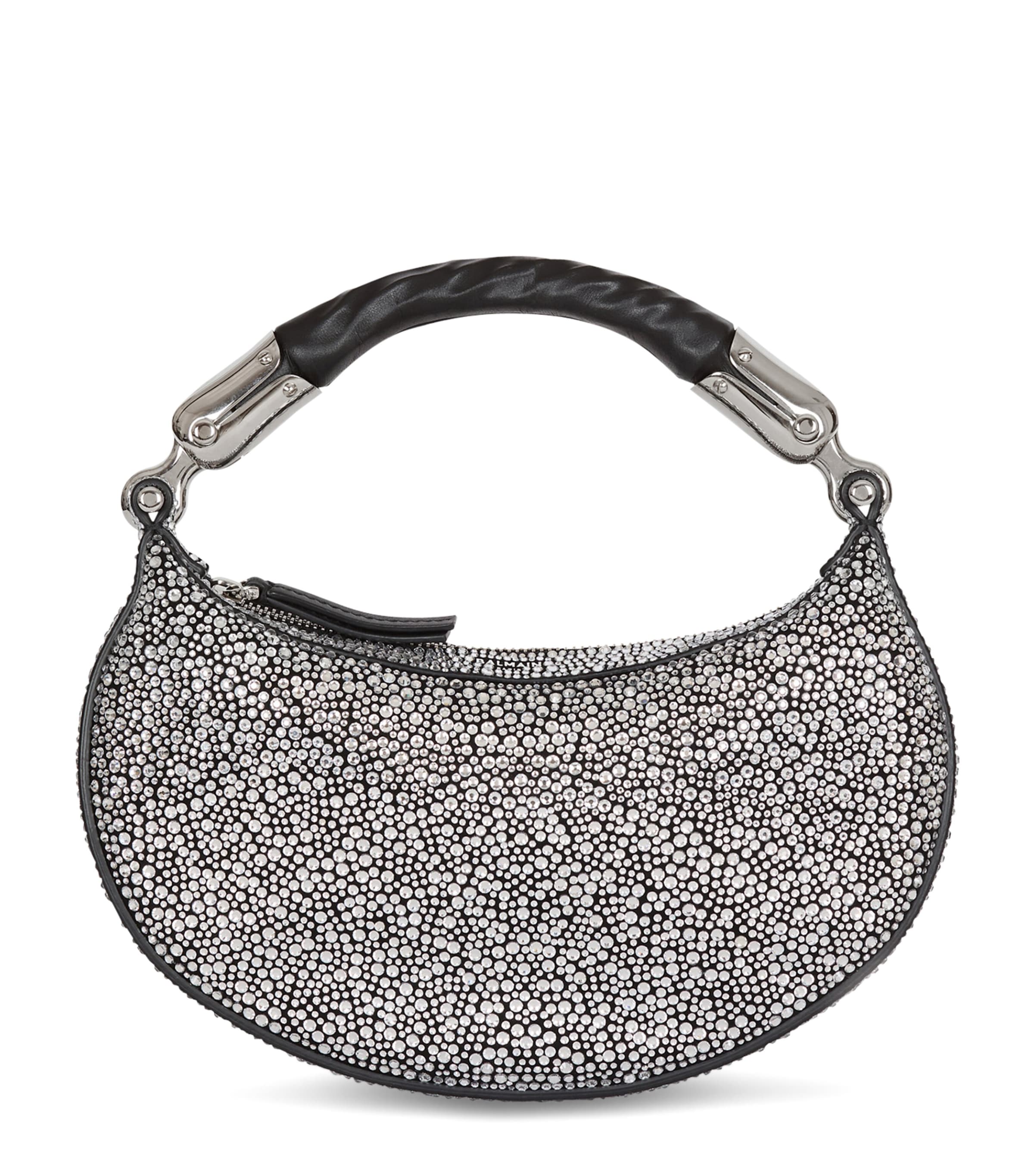 Balmain Silver Mini Embellished Suede Ebene Top-Handle Bag | Harrods HK