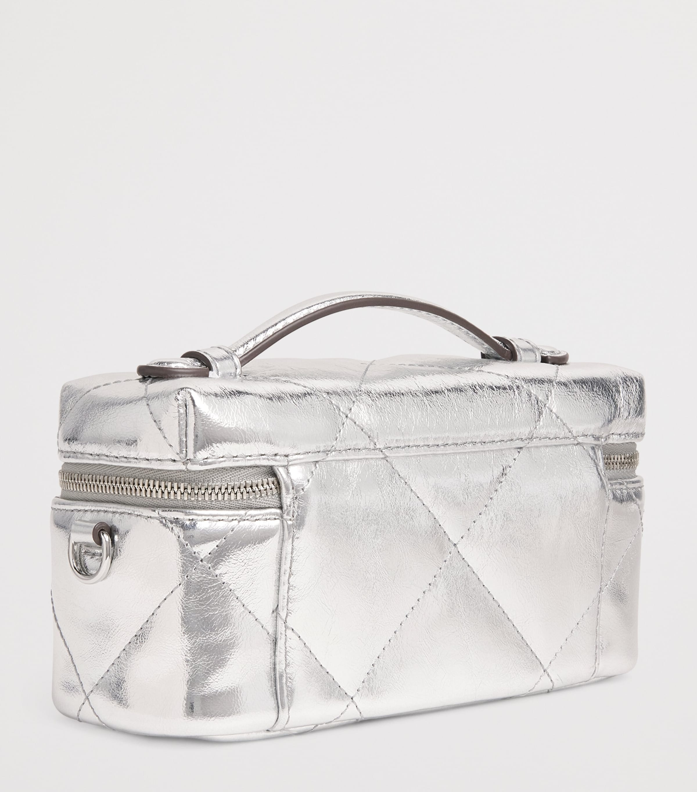 Tory Burch Silver Leather Quilted Kira Vanity Case Bag | Harrods IT
