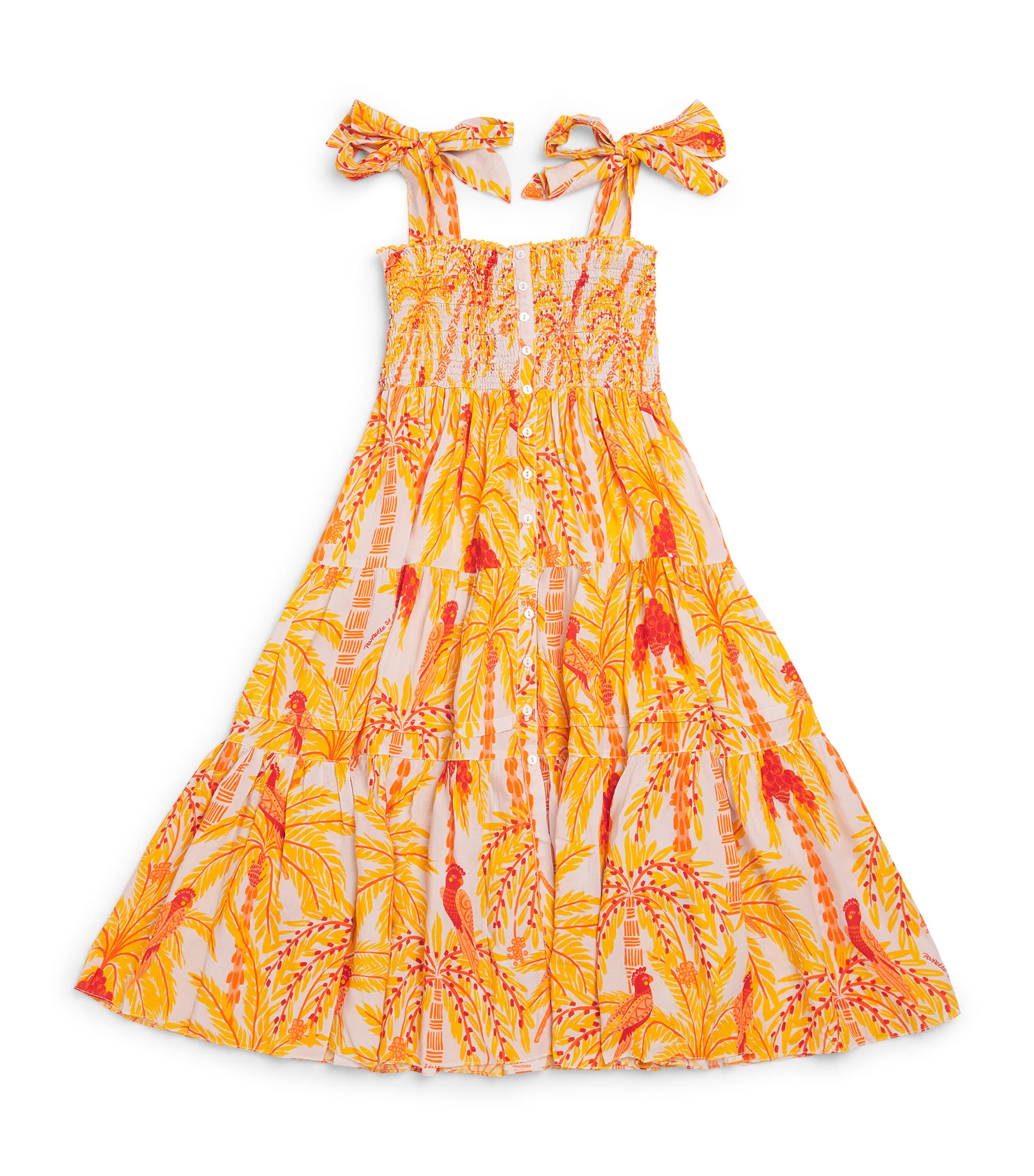 Poupette St Barth Kids Yellow Smocked Printed Triny Dress (4-12 Years ...