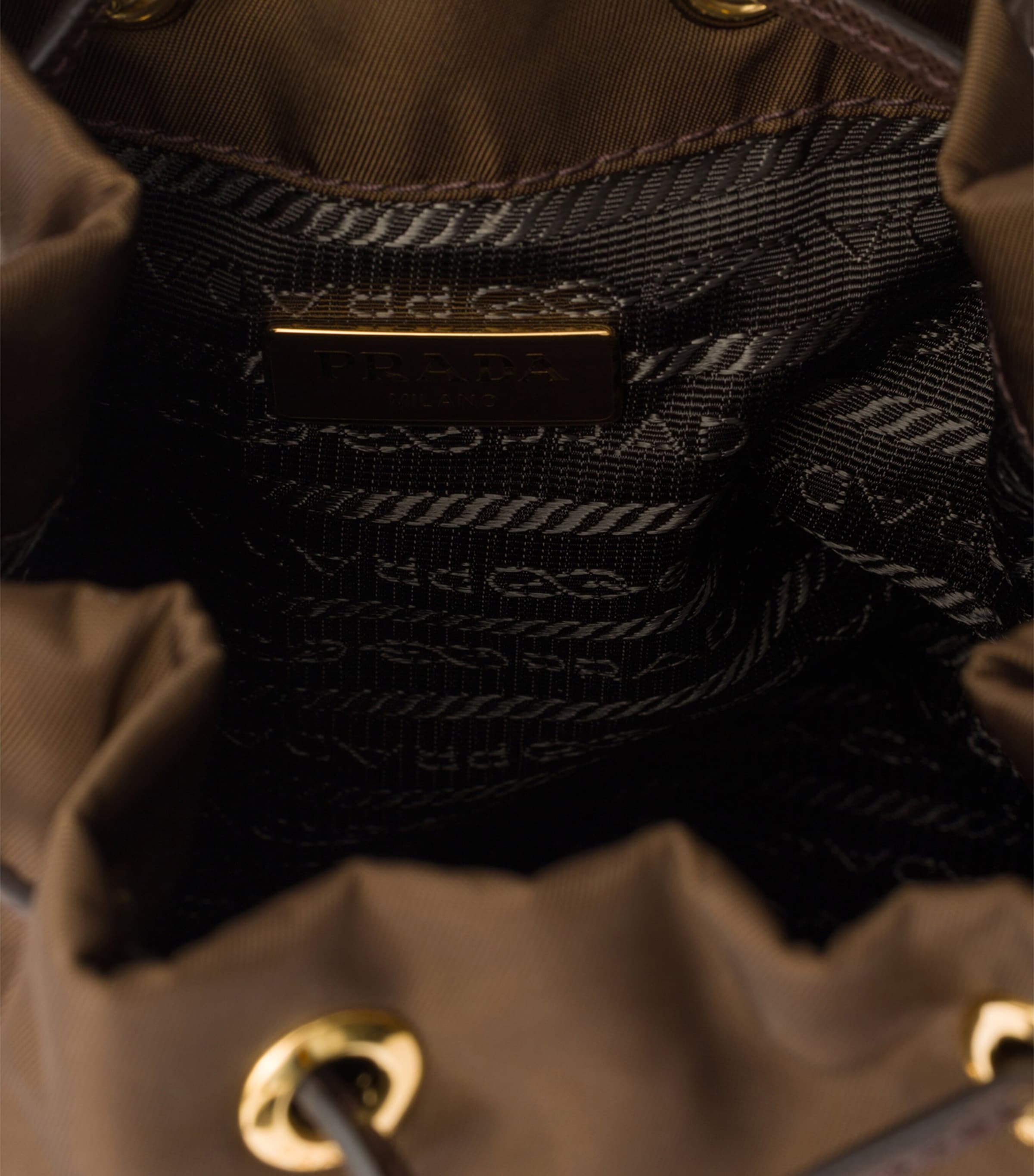Prada Brown Re-Nylon Duet Bucket Bag | Harrods UK