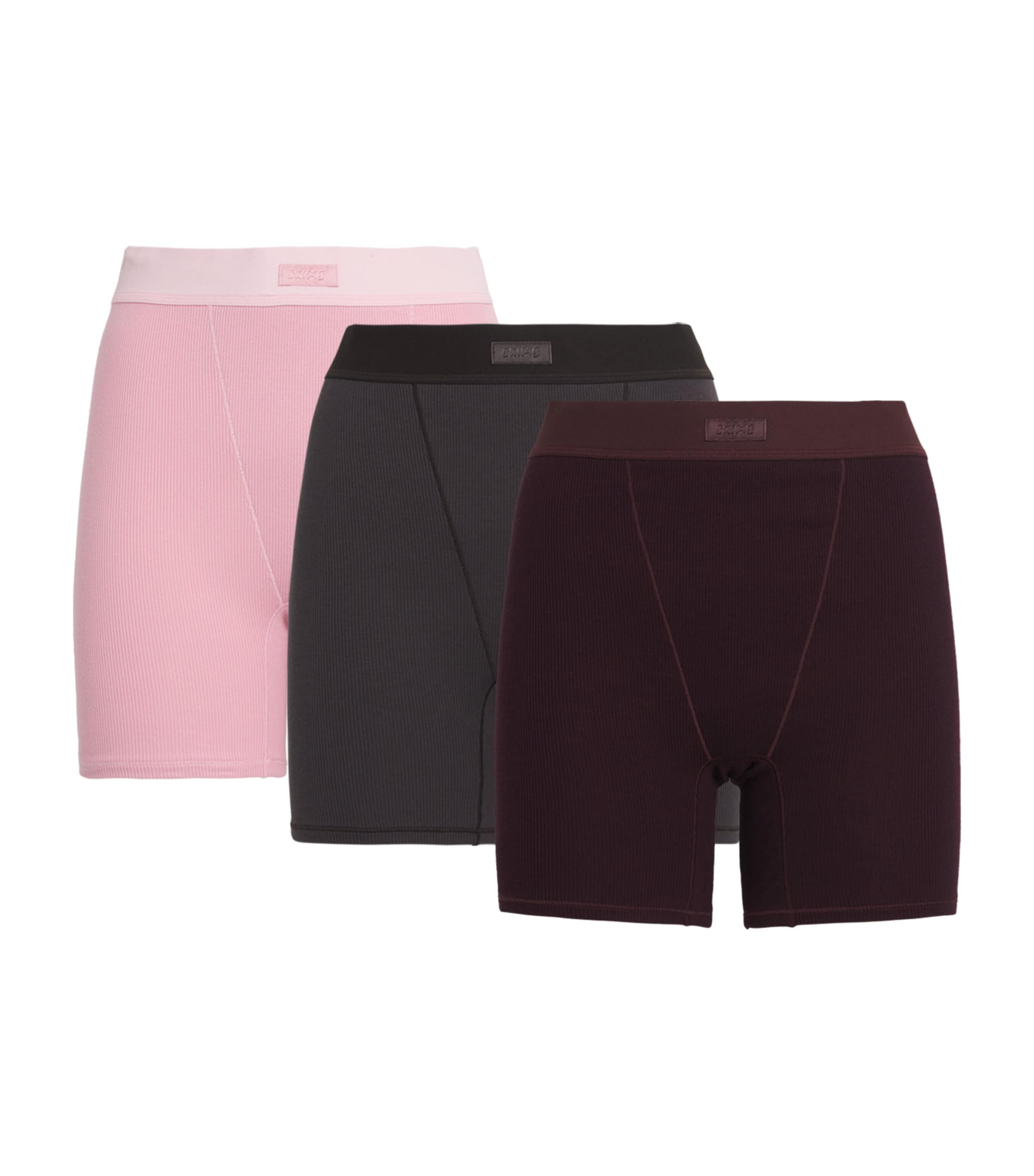 Skims Multi Stretch-Cotton Ribbed Boxer Shorts (Pack of 3) | Harrods CA