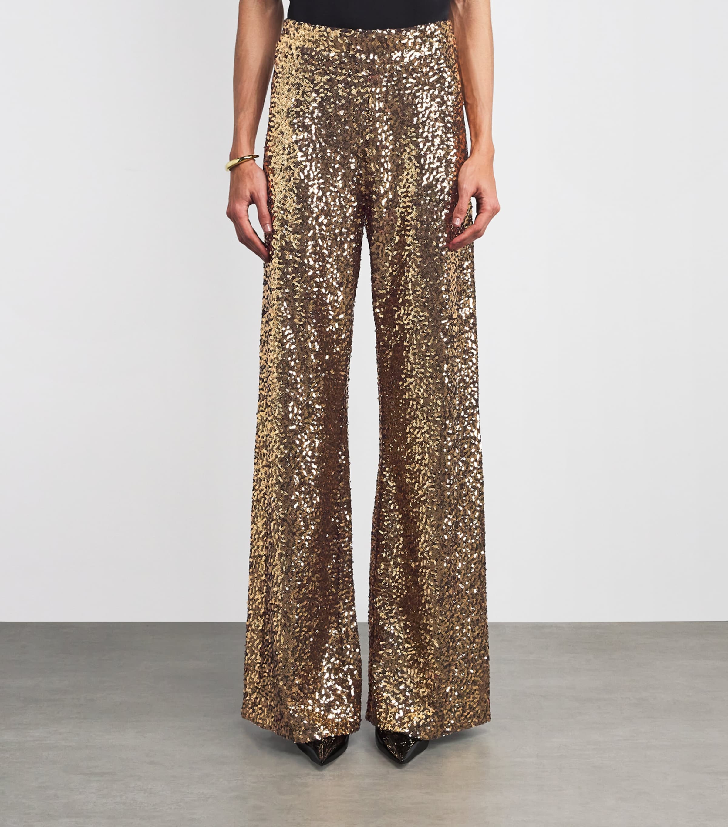 Alice+Olivia Gold Sequin Athena Wide-Leg Trousers | Harrods IN