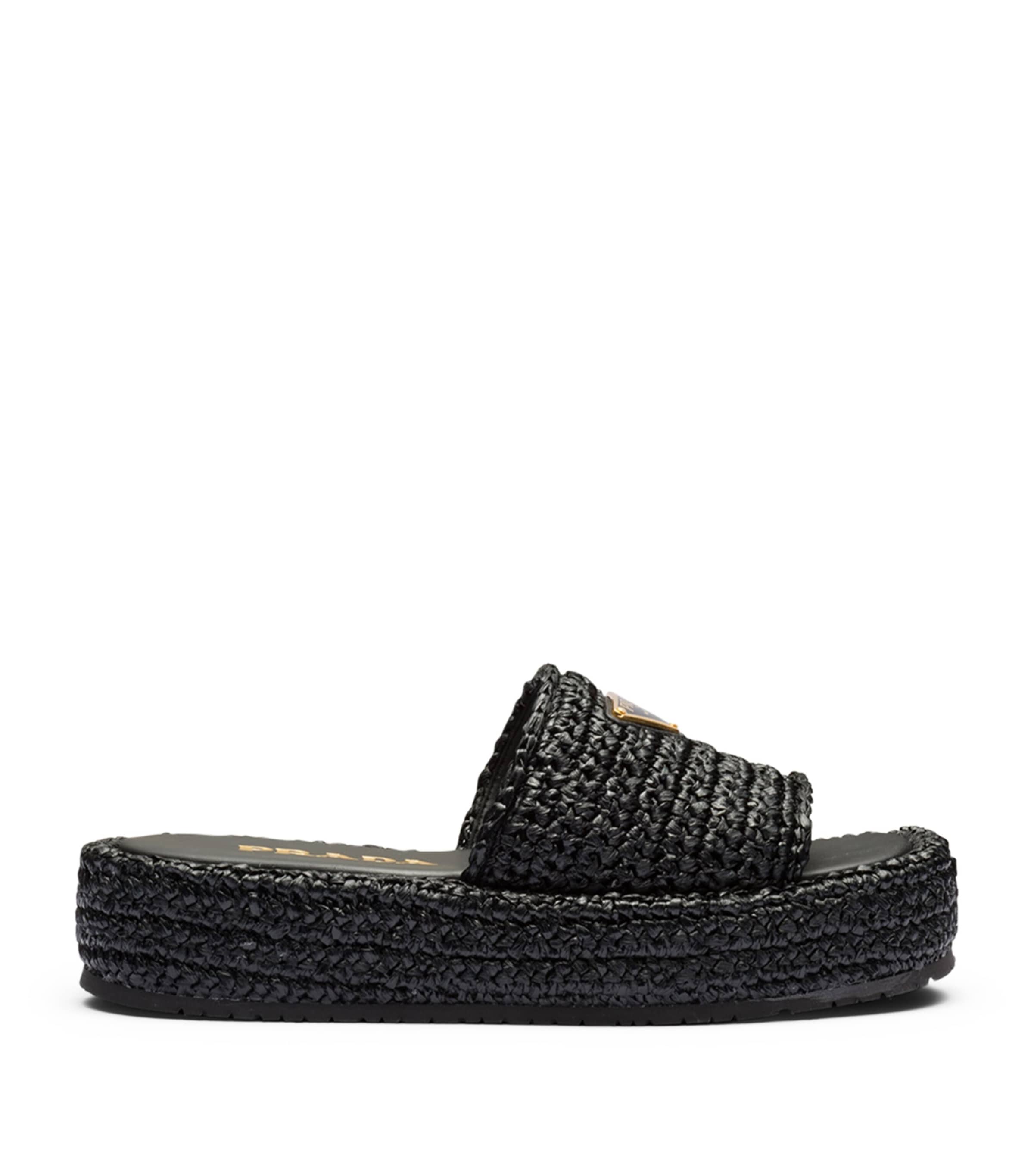 Prada Black Crochet Flatform Slides 35 | Harrods UK