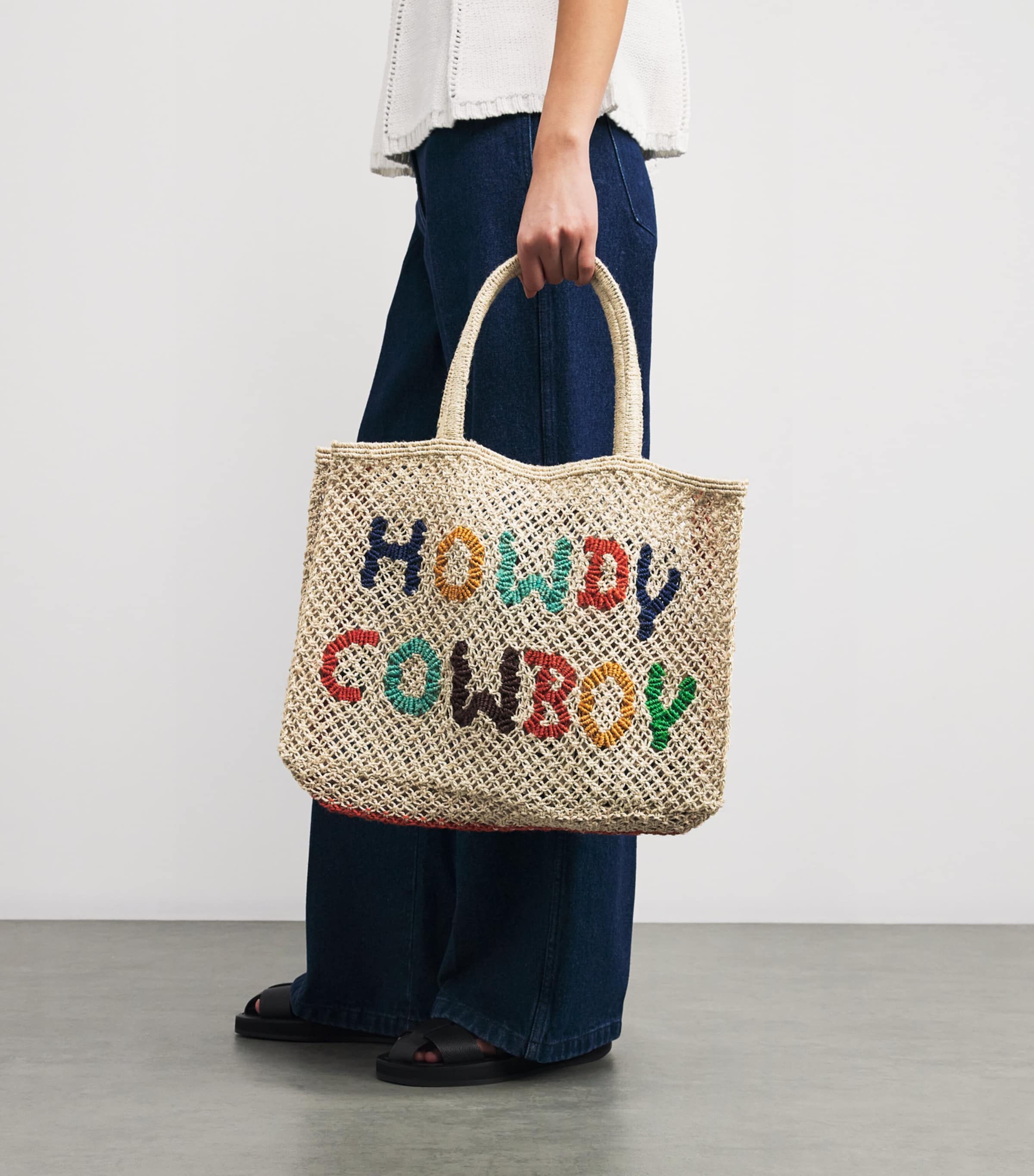 the Jacksons Multi Small Jute Howdy Cowboy Tote Bag | Harrods UK