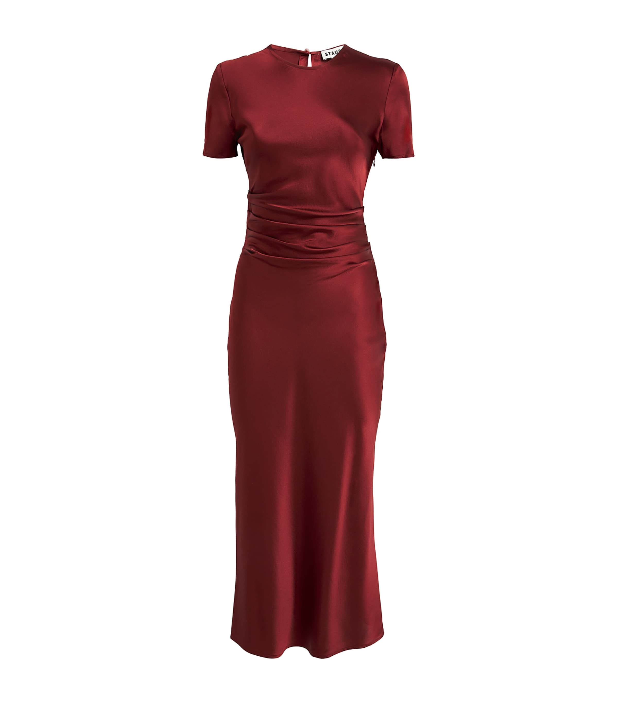 STAUD Burgundy Stretch-Silk Marcel Midi Dress | Harrods DE