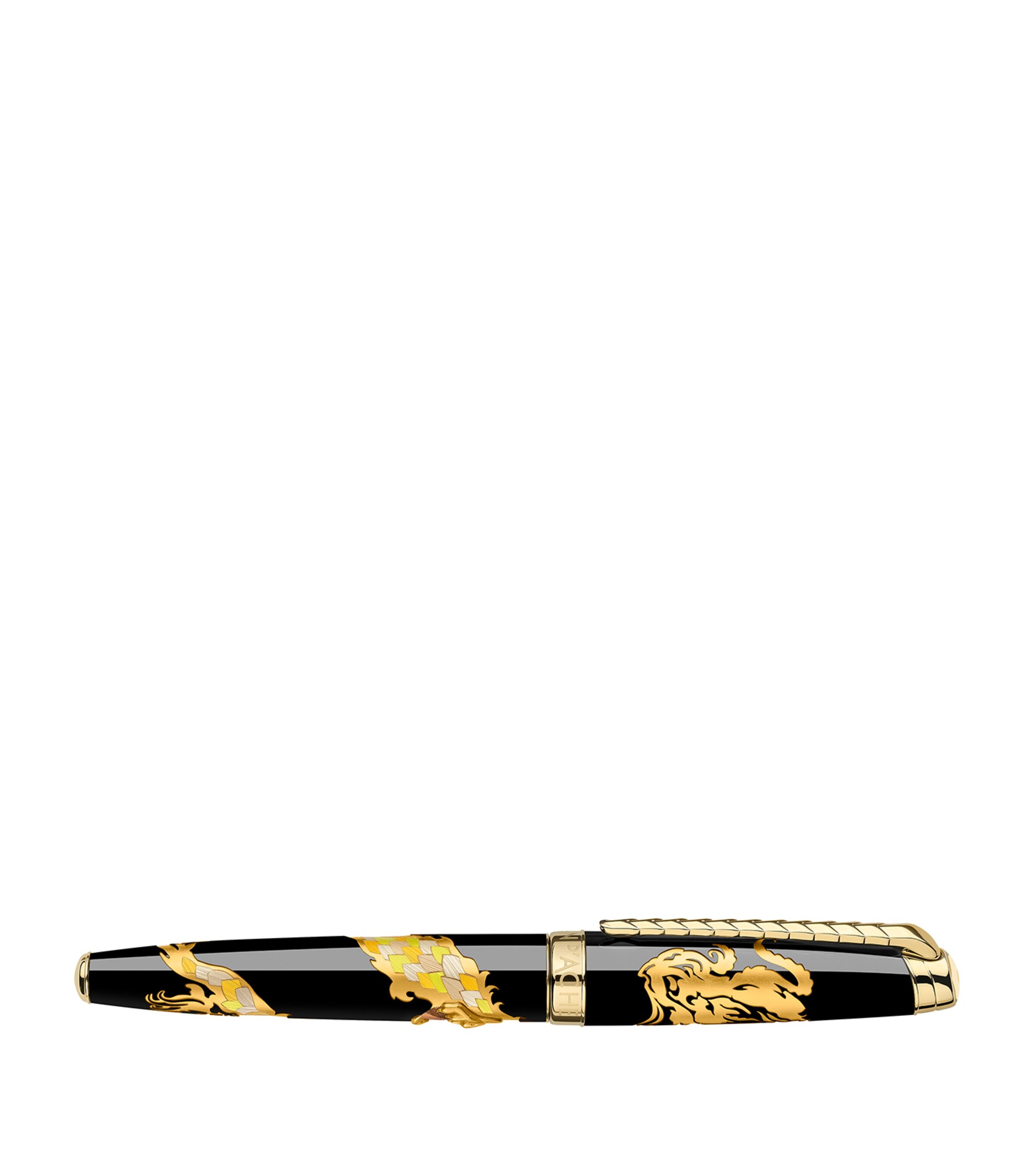 Caran d'Ache Black Straw Marquetry Dragon Fountain Pen | Harrods UK
