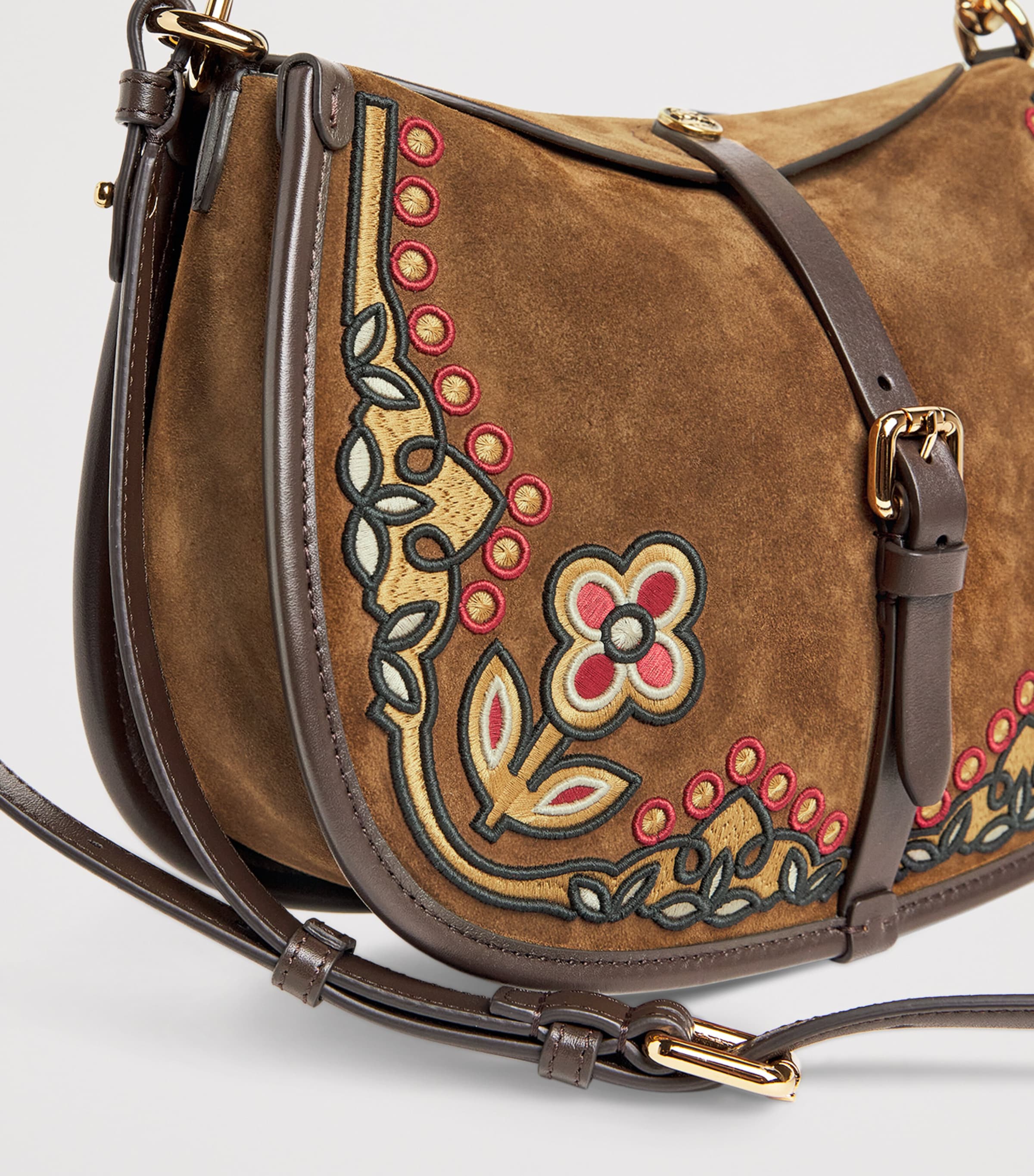Etro Brown Suede Embroidered Cross-Body Bag | Harrods UK