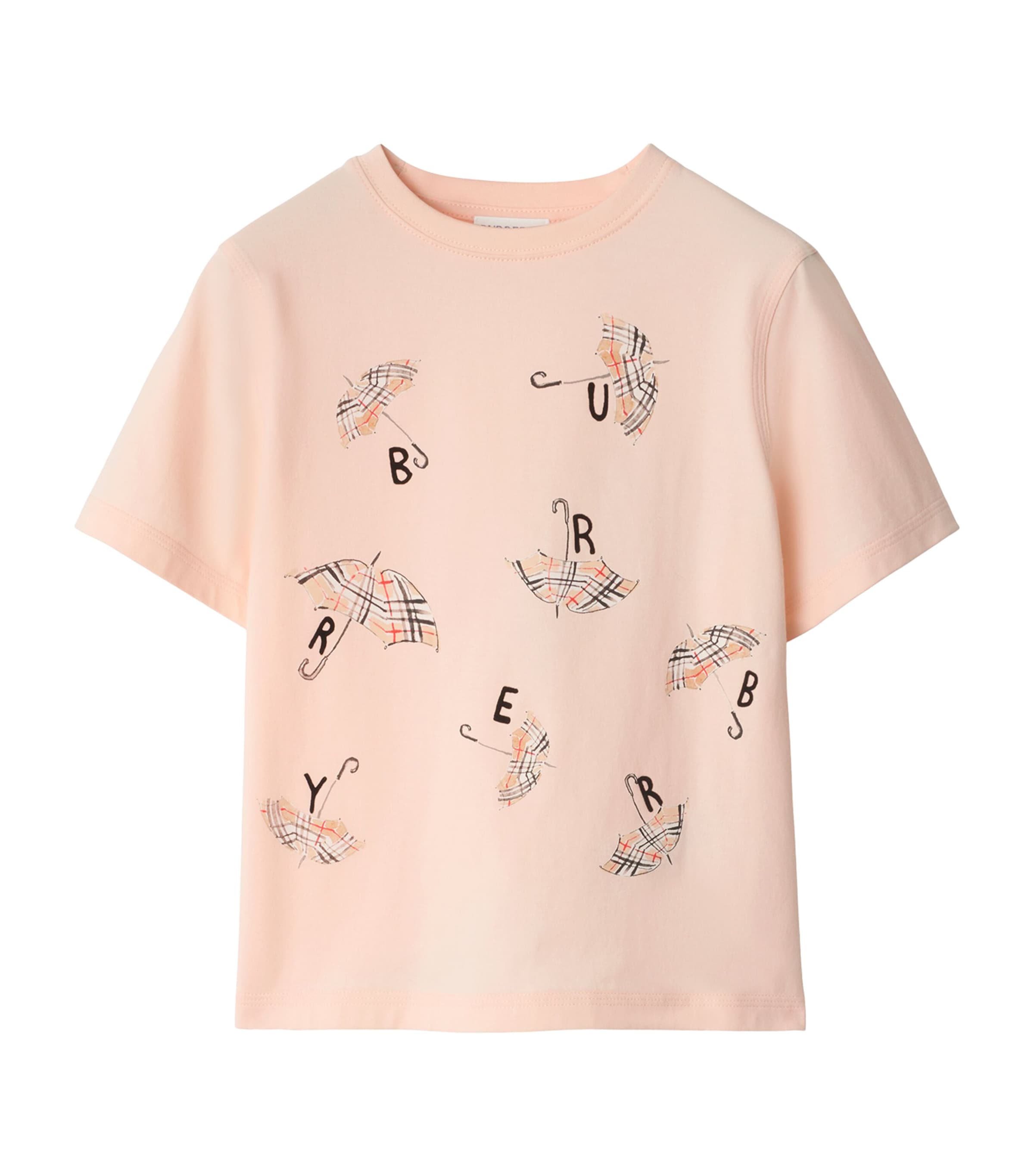 Burberry Kids Pink Cotton Umbrella Logo T-Shirt (3-12 Years) | Harrods AE