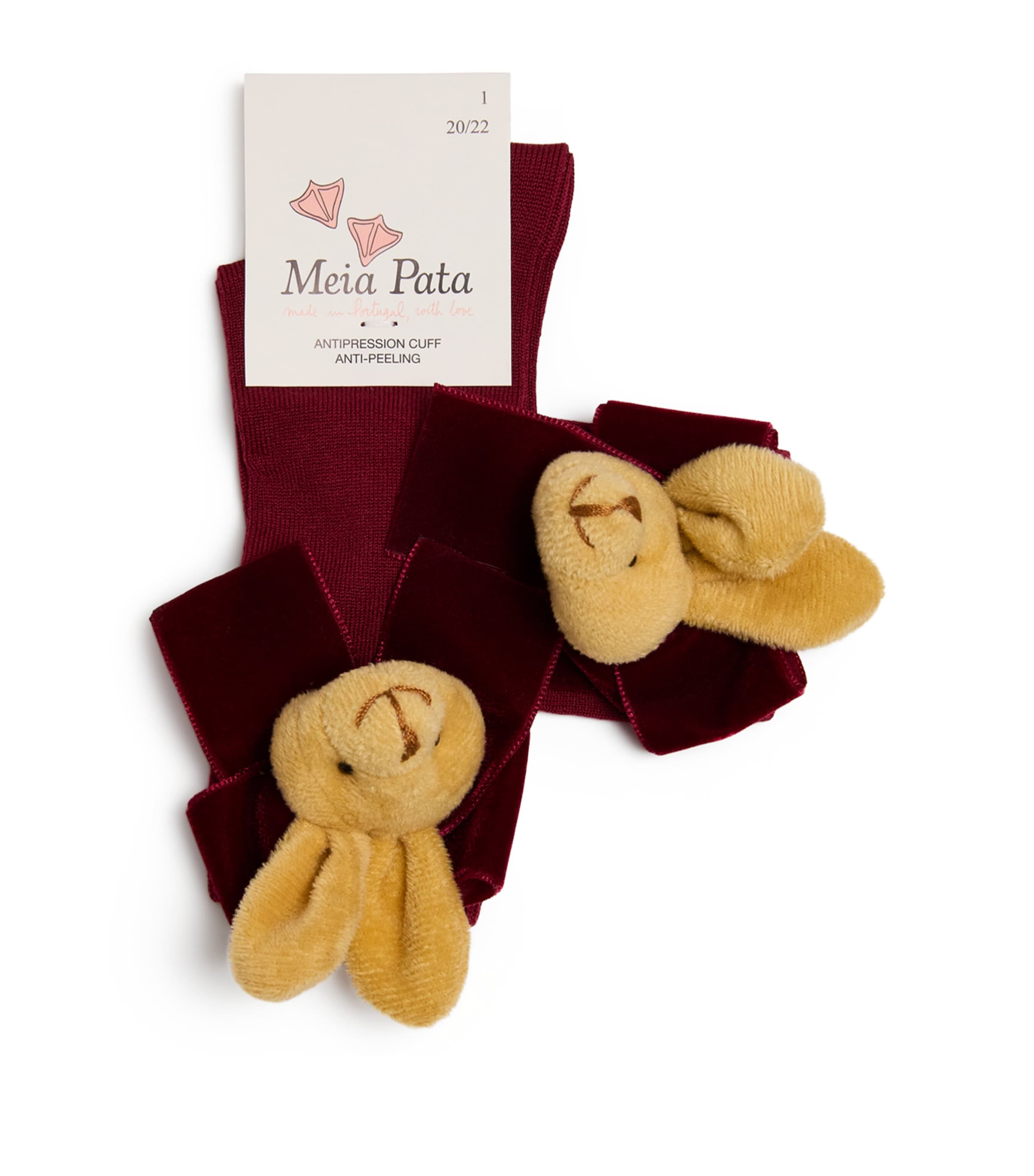 Meia Pata Burgundy Velvet-Bow Rabbit Knee-High Socks | Harrods US