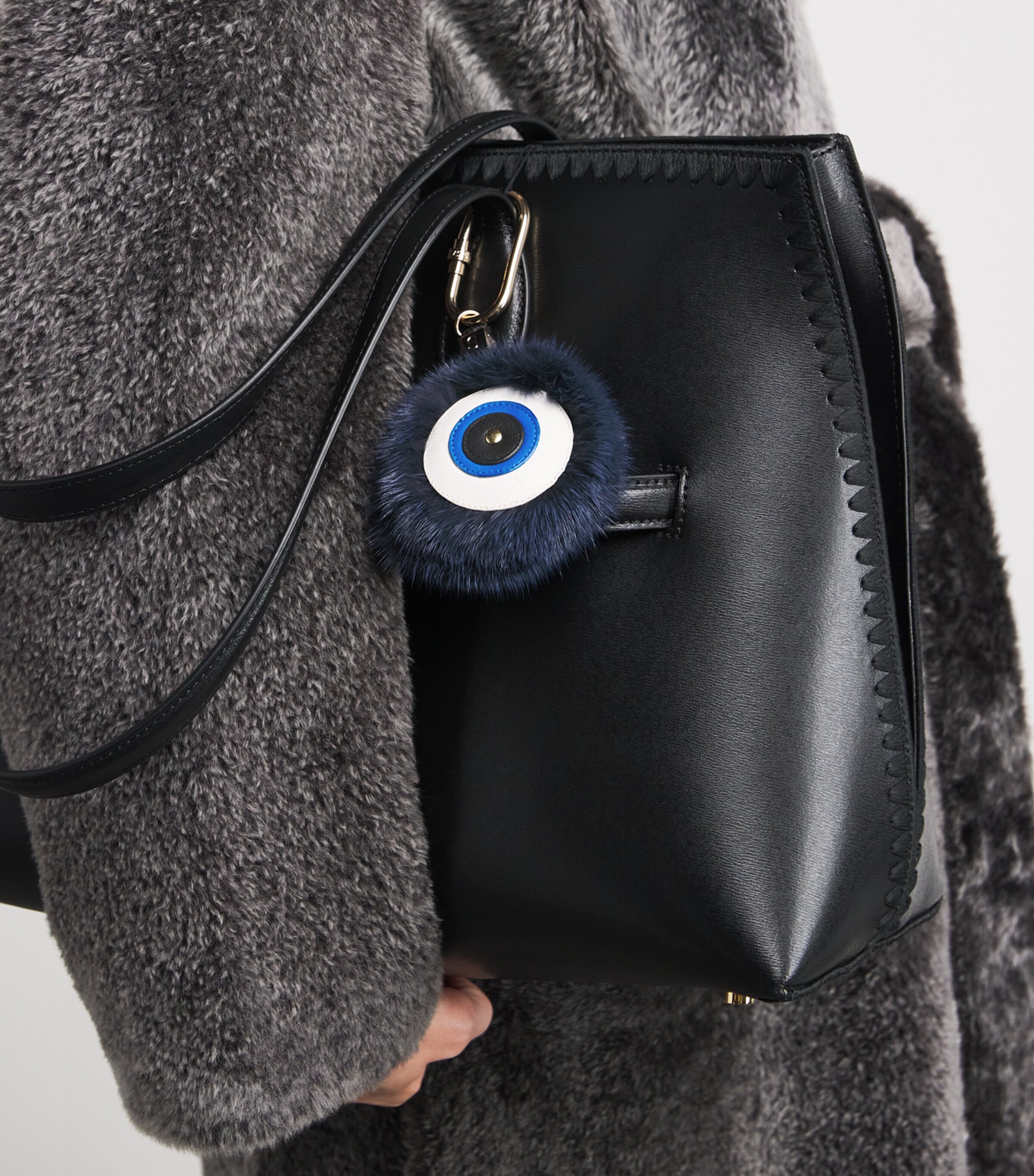 Yves Salomon Beige Leather-Mink Evil Eye Keyring | Harrods CA