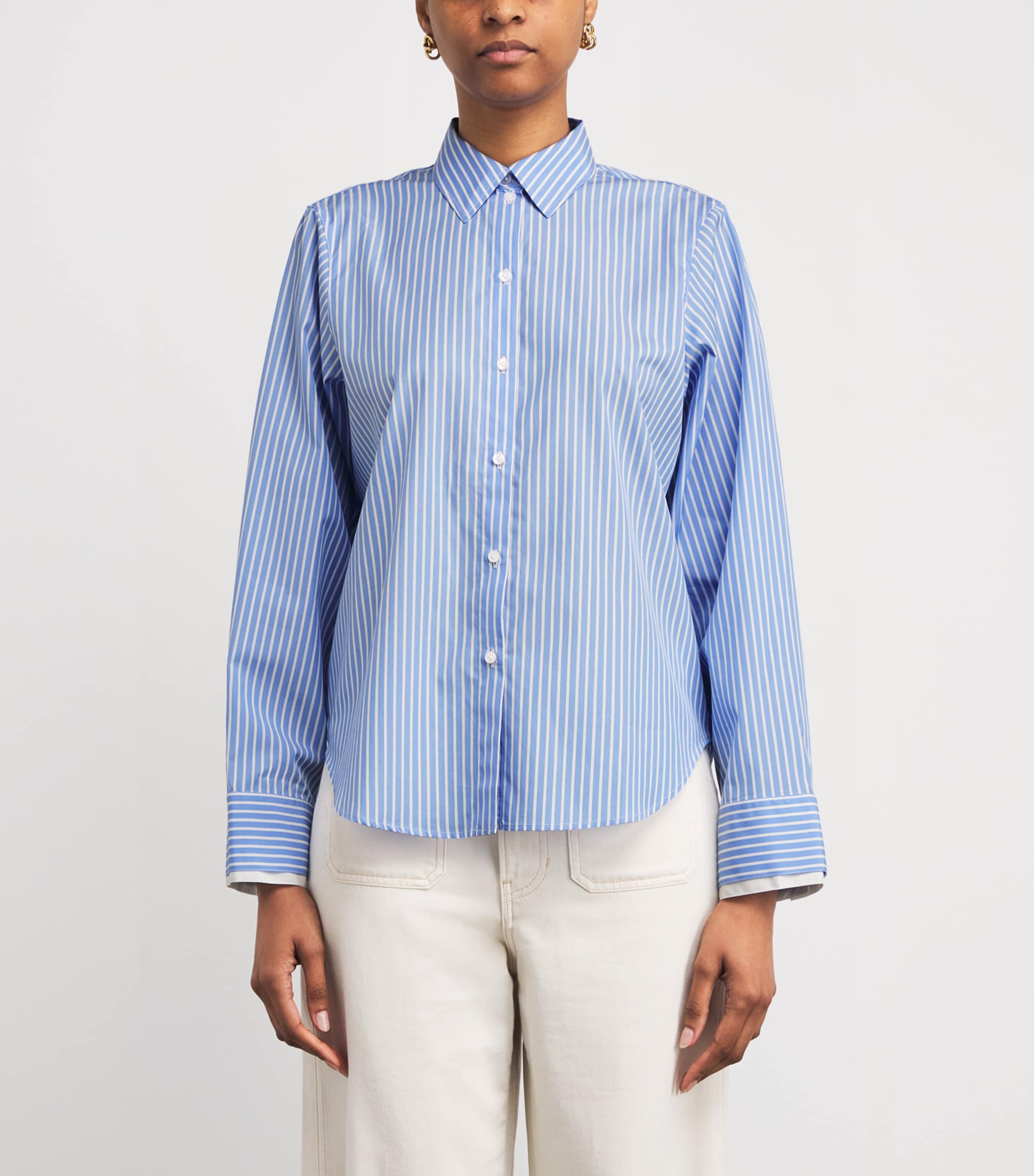 ME+EM Blue Cotton Stripe Double-Cuff Shirt | Harrods UK