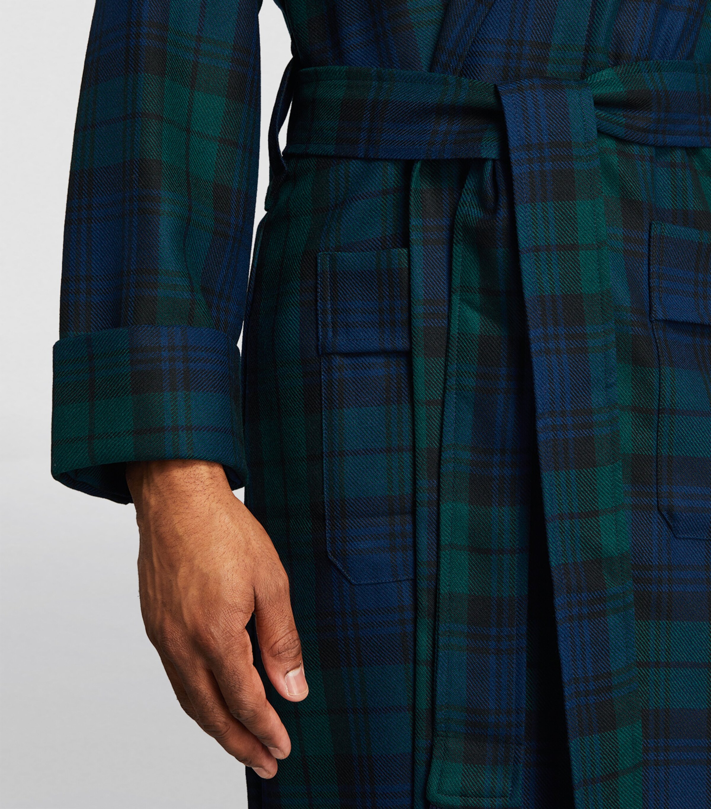 Derek Rose Black Wool Tartan Robe | Harrods UK