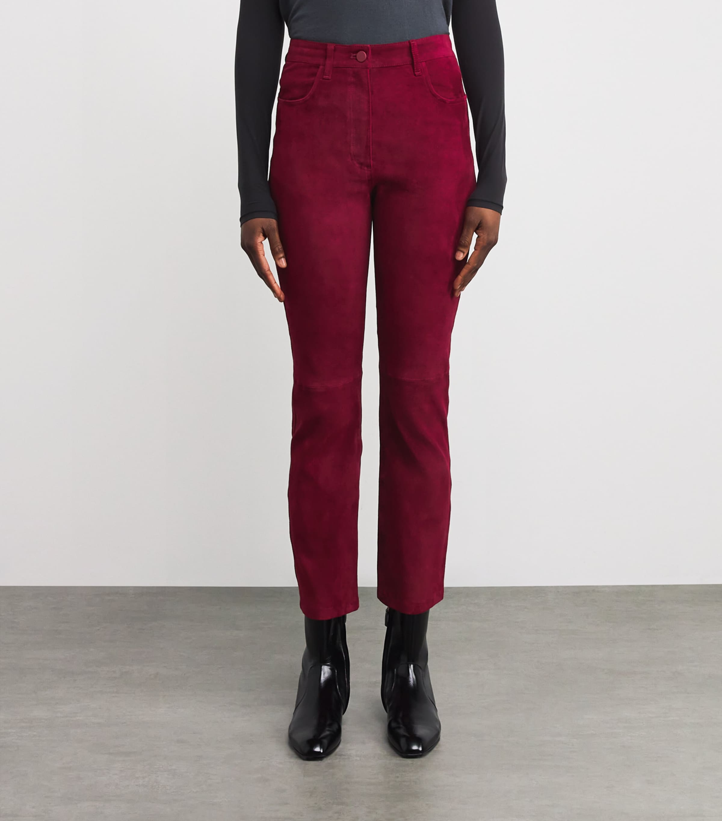 Joseph Red Suede Duke Stretch Slim Trousers | Harrods CN
