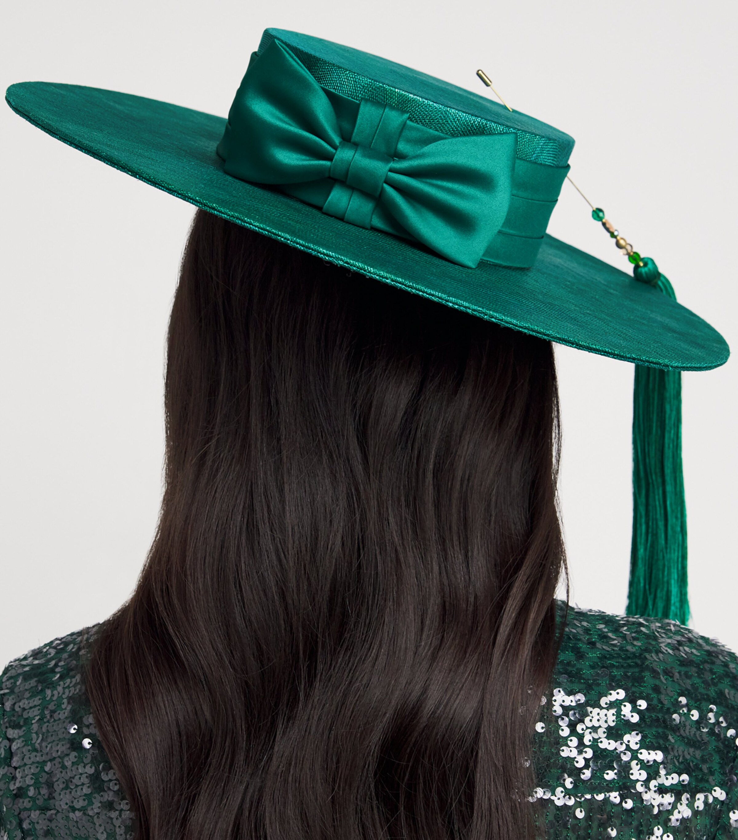 EMILY-LONDON Green Jewelled-Tassel Bow Hat | Harrods UK