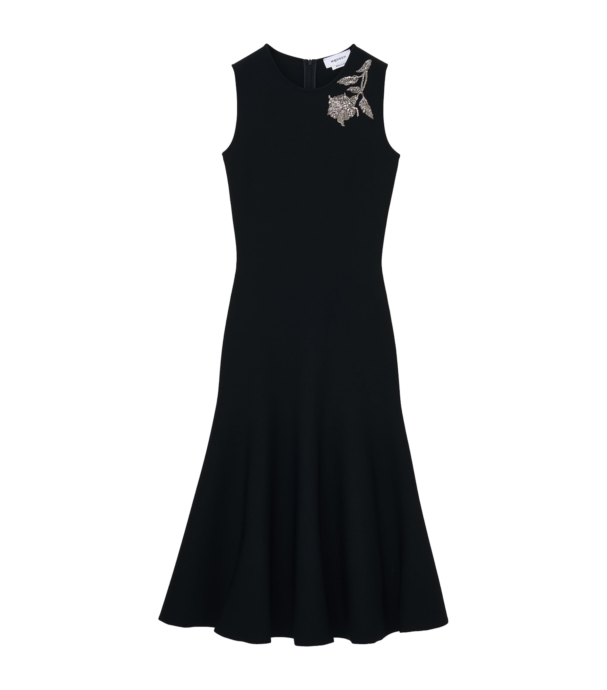 McQueen Black Embroidered Banshee Midi Dress | Harrods UK