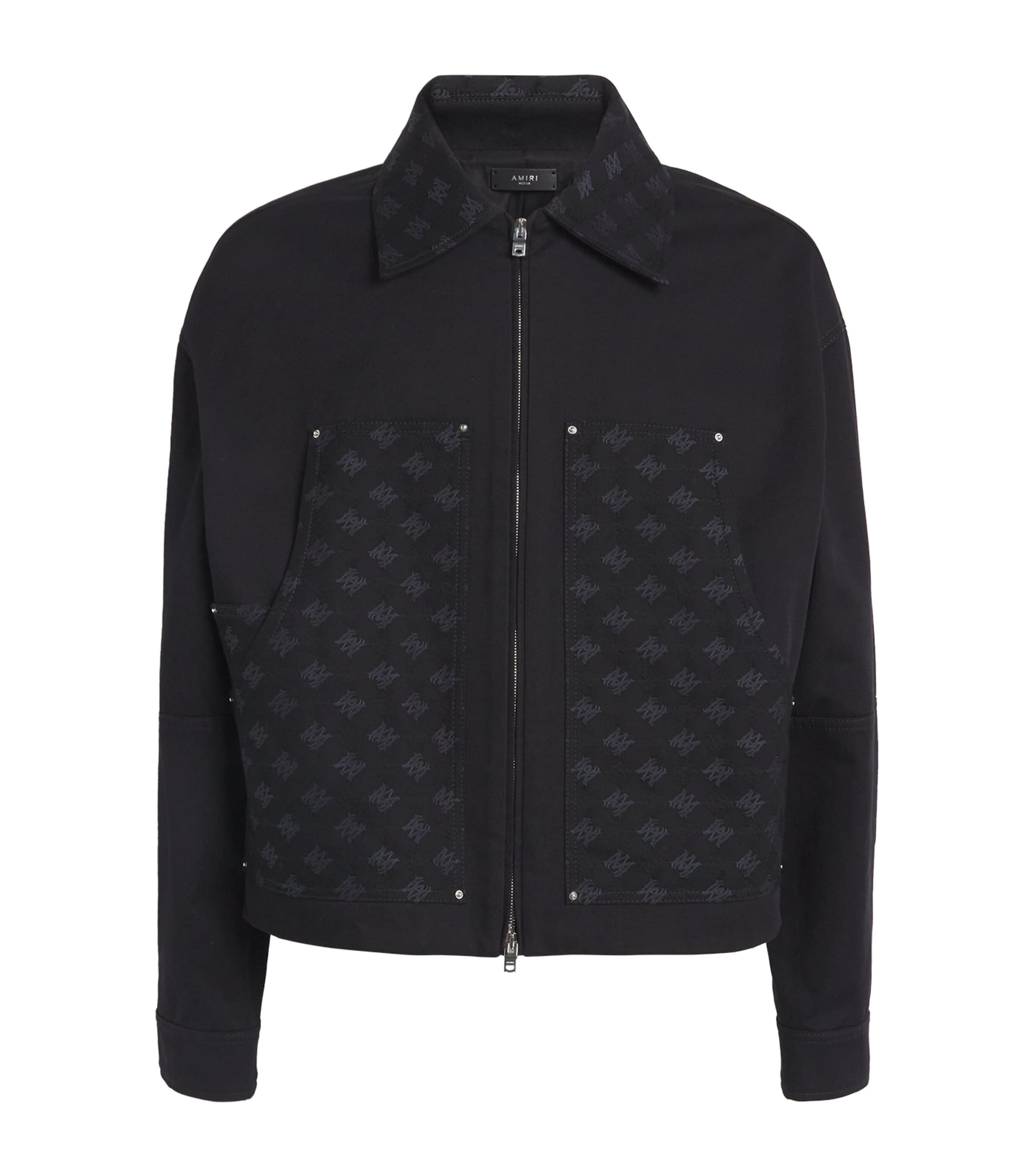 Amiri Cotton-virgin Wool Monogram Work Jacket In Black | ModeSens