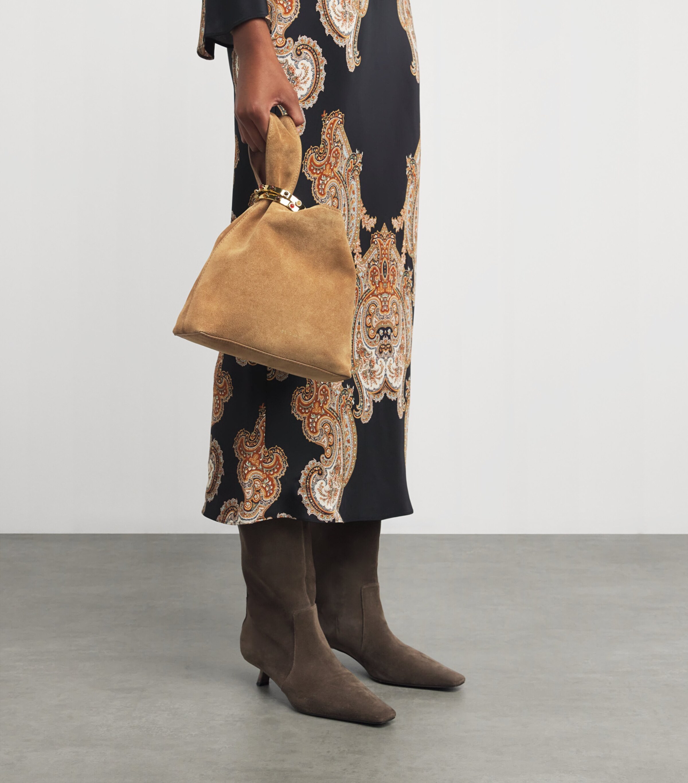 Veronica Beard Brown Suede Embellished Swing Clutch Bag | Harrods UK